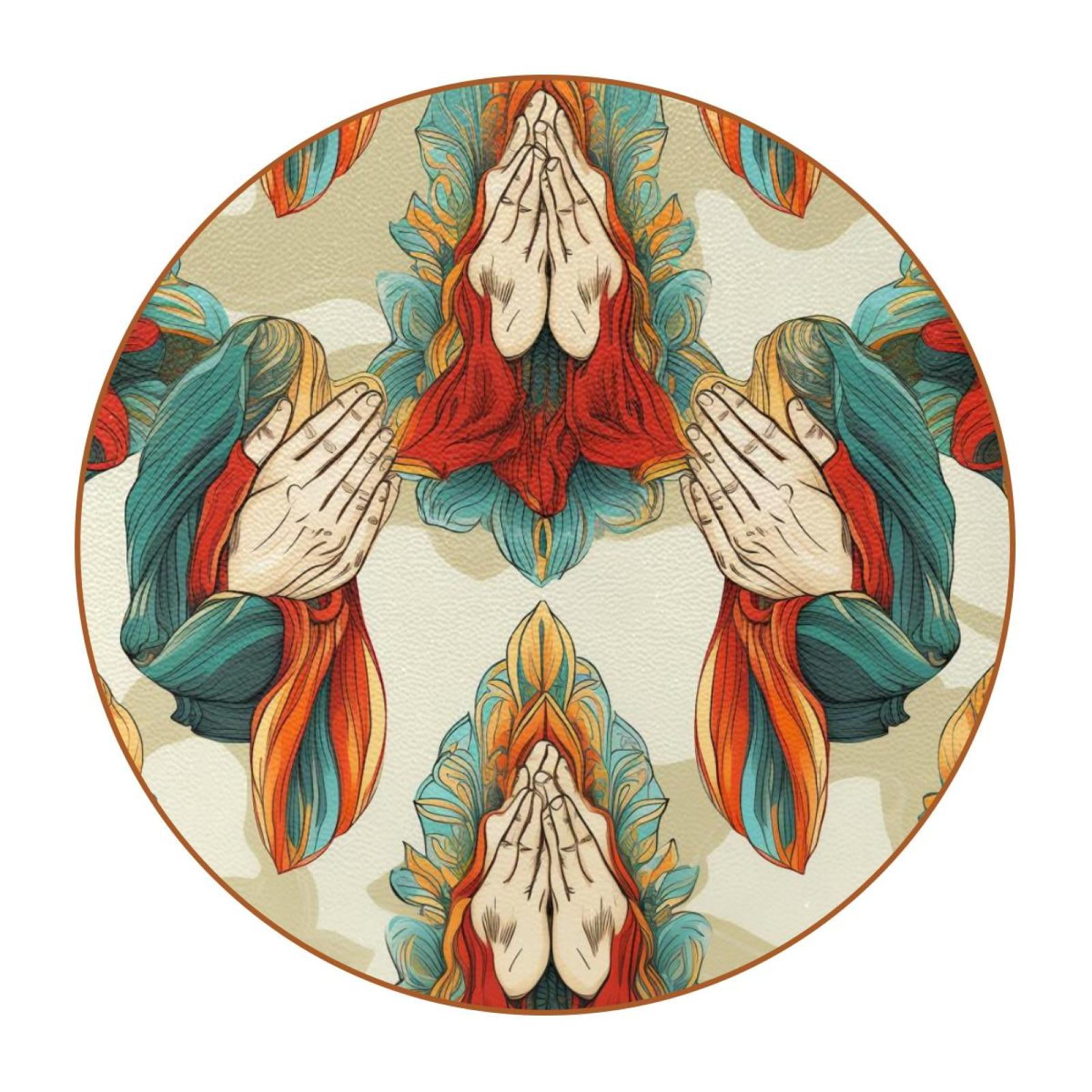 Pray 6PCS Round Microfiber Leather Coasters Set - 11x11 cm/4.3x4.3 in ...