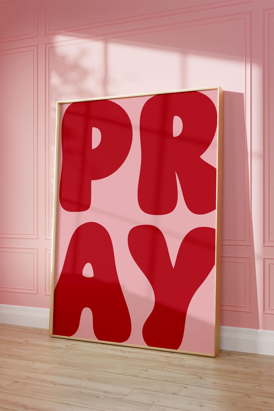 Pray Art Poster, Retro Red And Pink Poster, Jesus Wall Art Religious ...