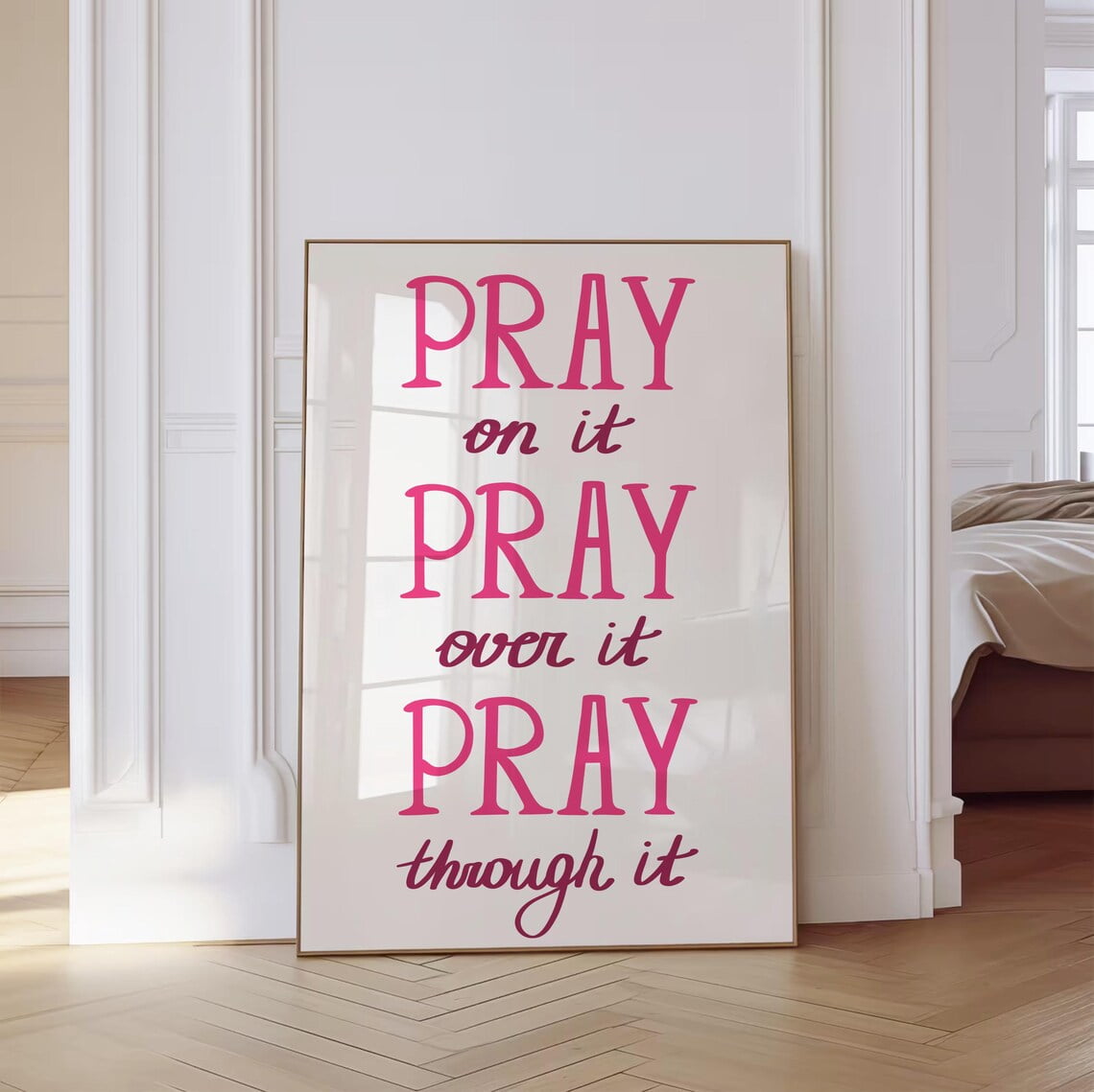 Pray On It Christian Pink Wall Art Girly Bible Poster Christian Gift ...