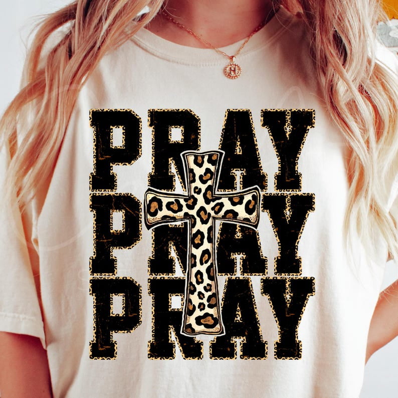 Pray Cross Sublimation Png, Panther Print Christian Png, Faith-Based ...
