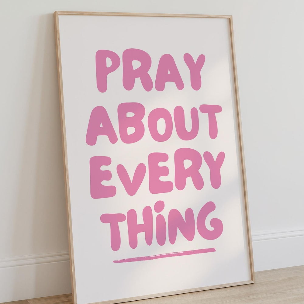 Pray About Everything Wall Art Pink Christian Wall Art Scripture Wall ...