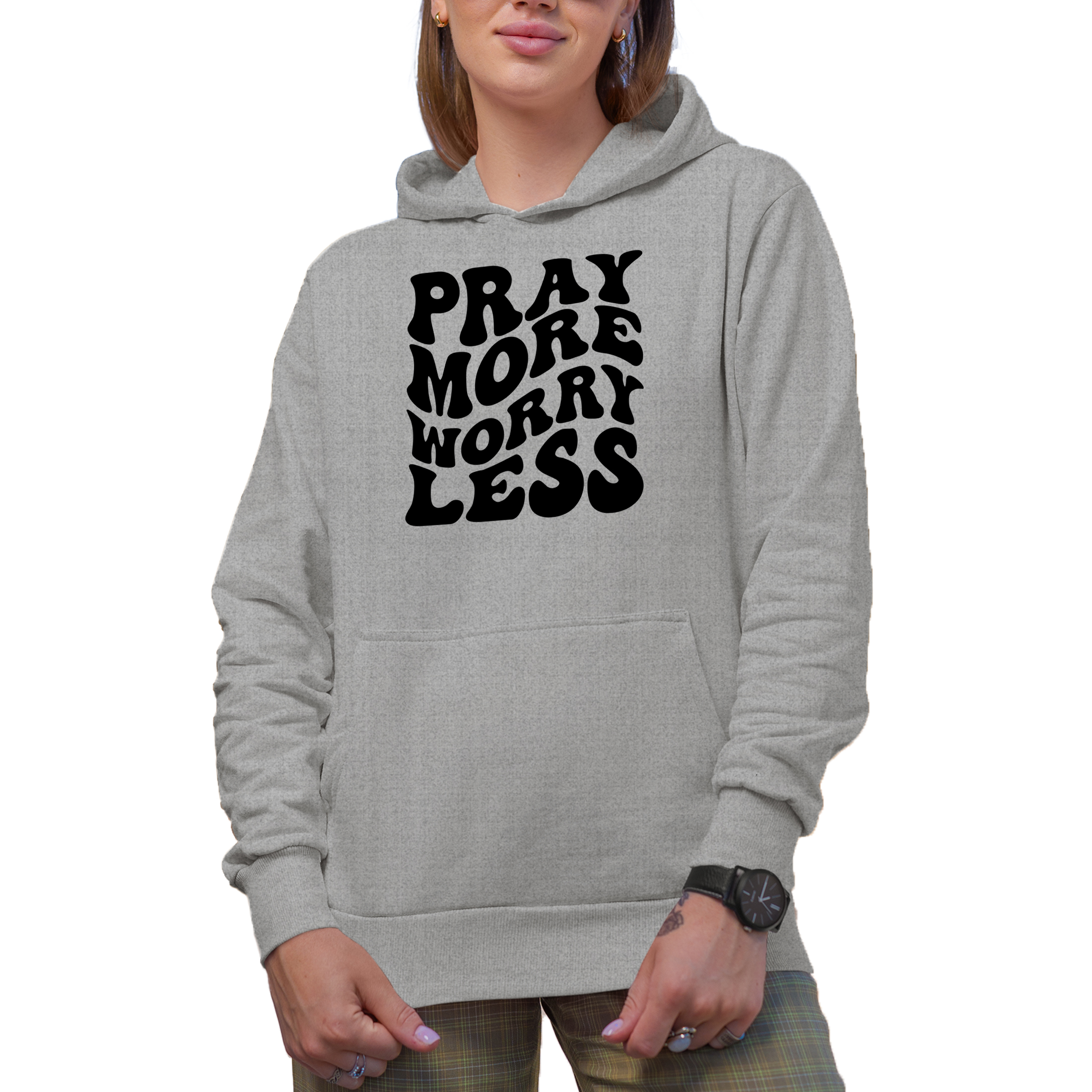 Pray More, Worry Less, Quote About Praying, Groovy Retro Wavy Text ...