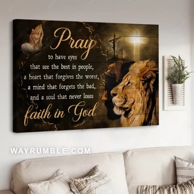 Pray To Have Eyes Faith In God Lion God Hand Christian Cross NO FRAMED ...