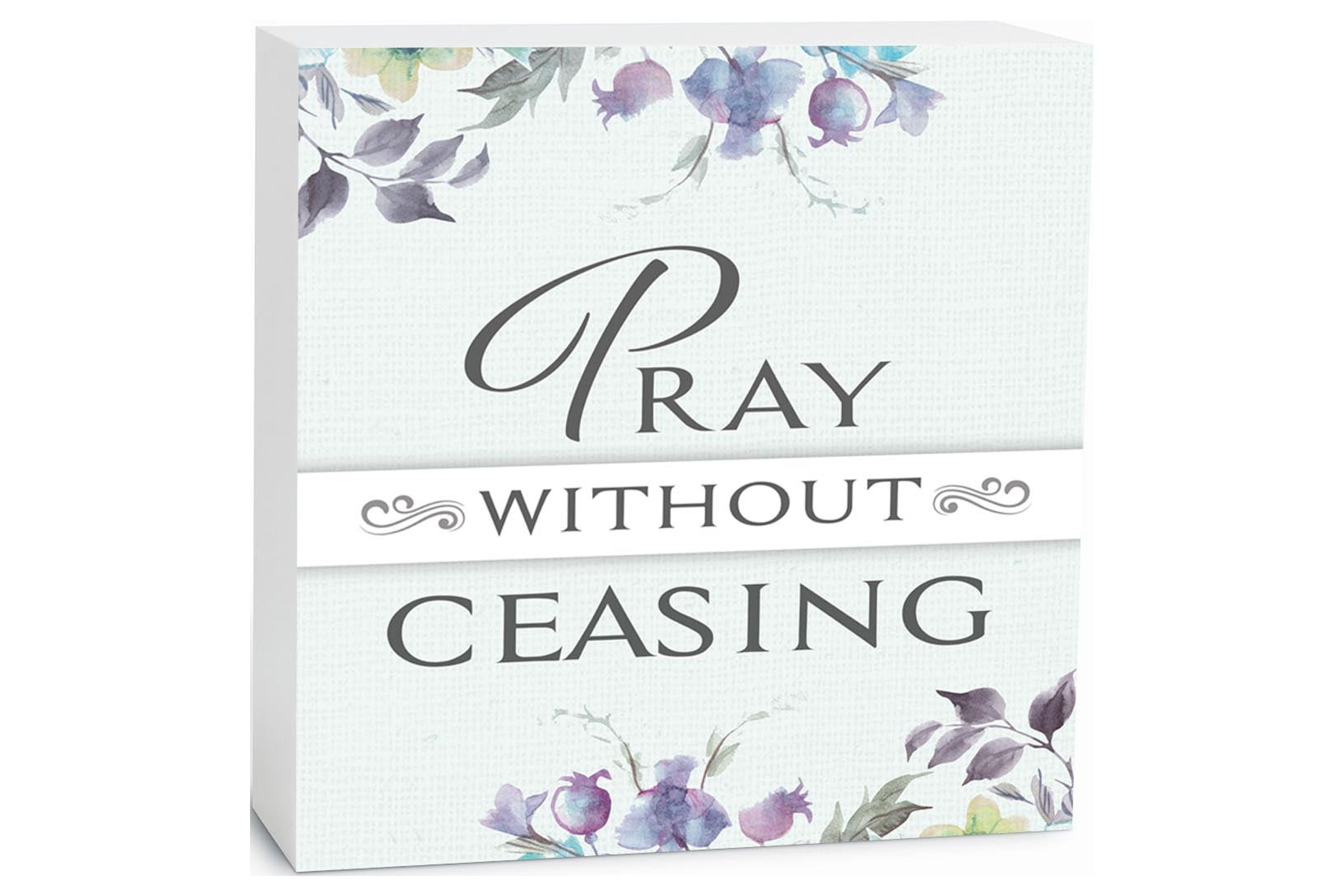 Pray Without Ceasing Pastel Blue Floral 5 x 5 Wood Tabletop Sign Plaque ...
