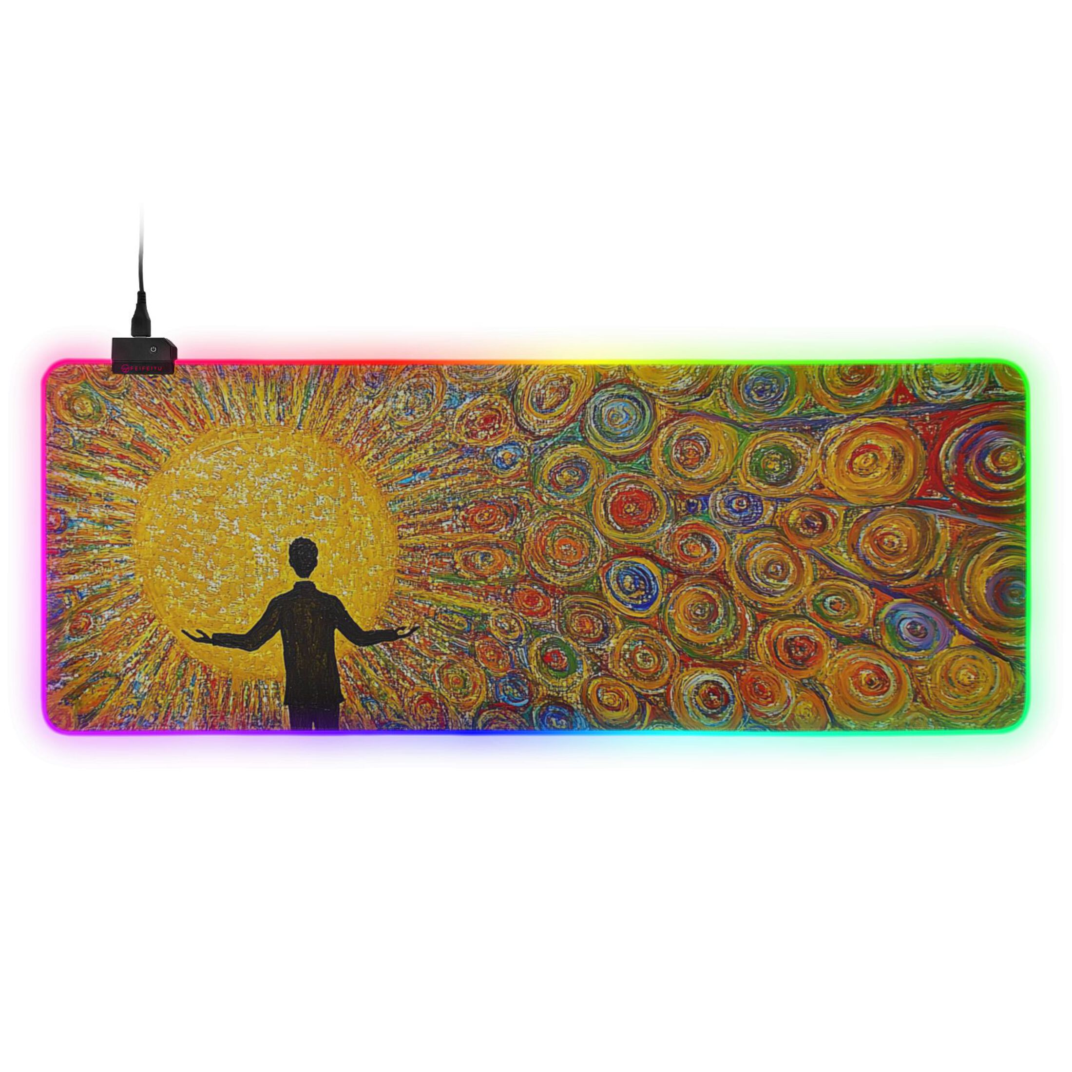 Prayer Abstract Painting RGB Gaming Mouse Pad Large Keyboard Mat Rubber ...
