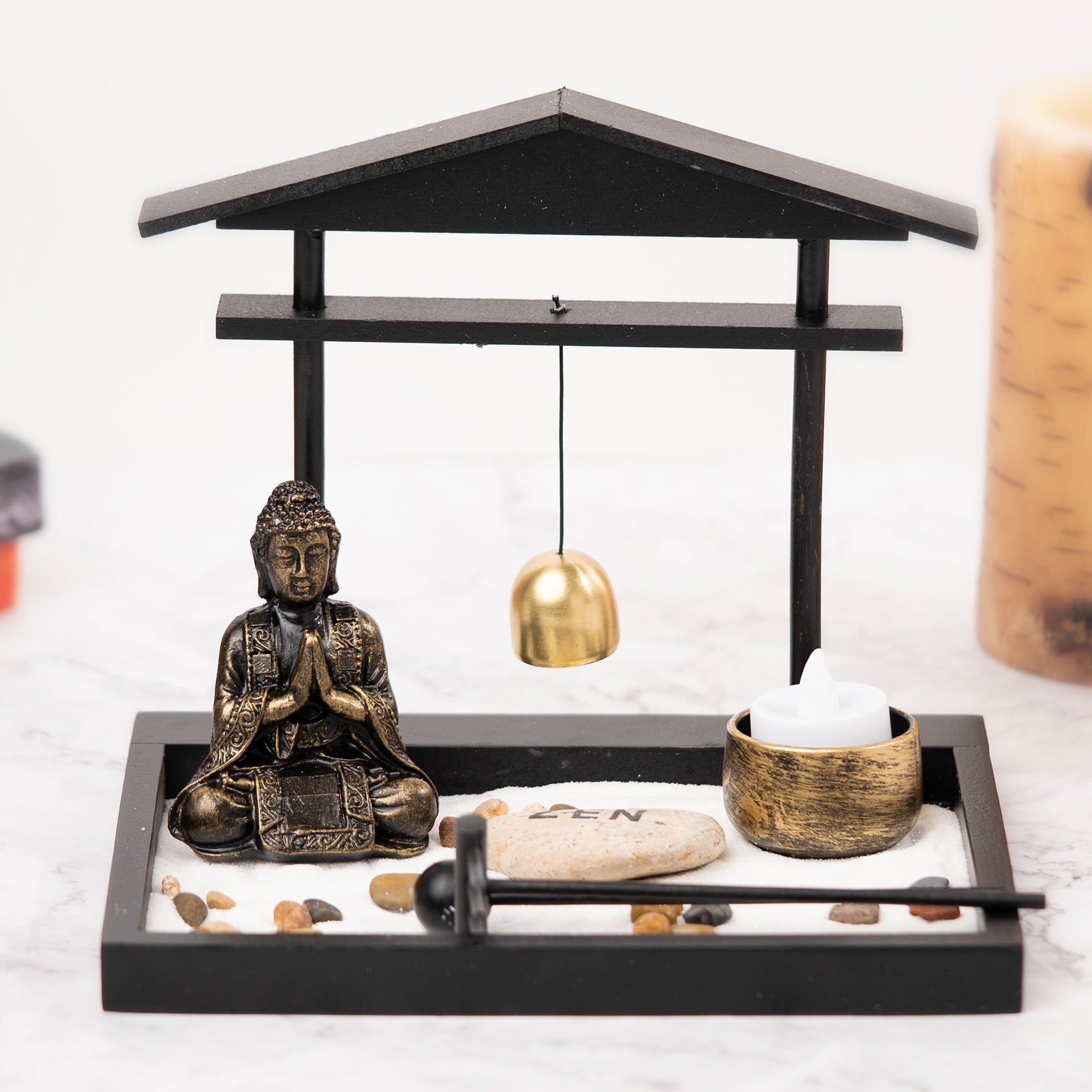 Prayer Altar with Buddha Statue, Tealight Candle Holder and Bell for ...