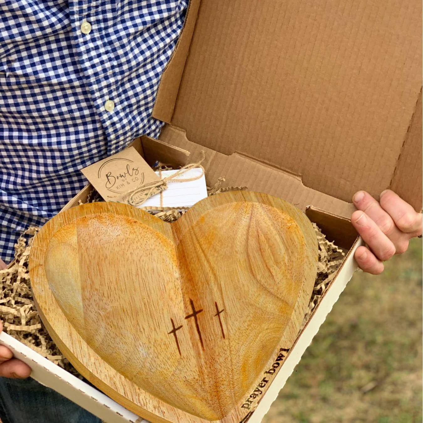Prayer Bowl Wooden, Heart Prayer Bowl with Cross, Christians Dough Bowl ...