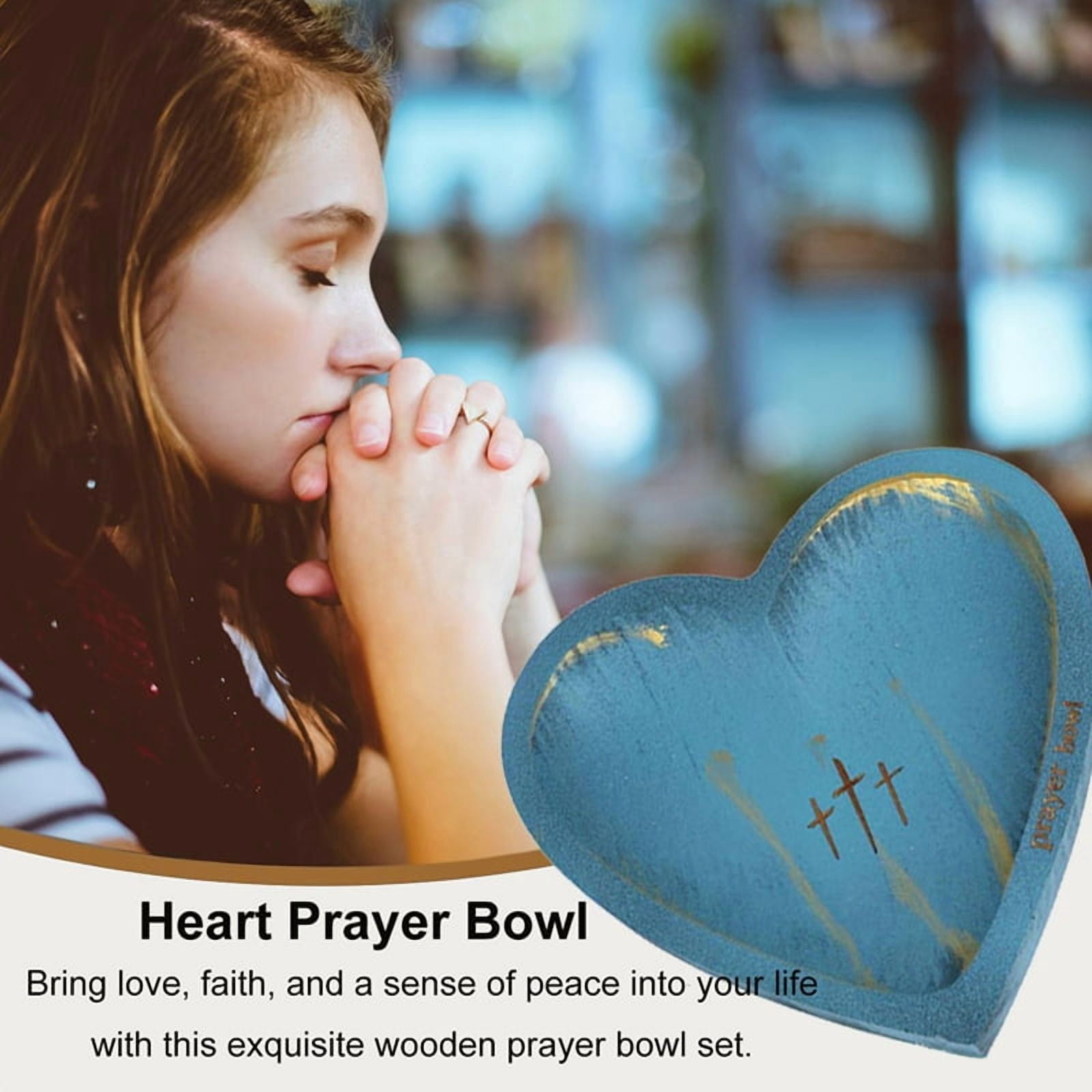 Prayer Bowl Wooden Prayer Bowls with Prayer Cards Heart Decor Bowl ...