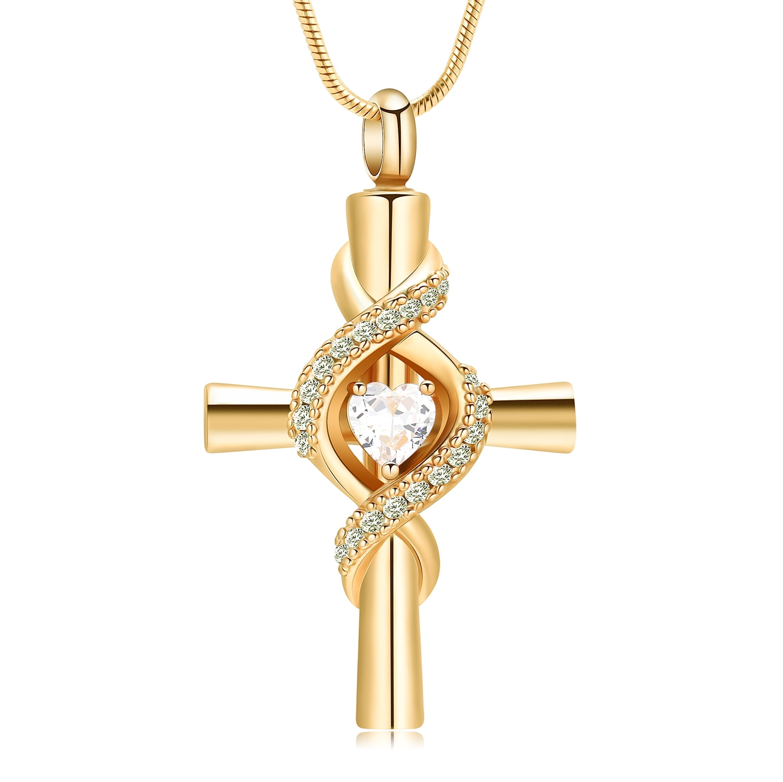 Prayer Cross with Crystal Heart Cremation Jewelry for Ashes Urn ...