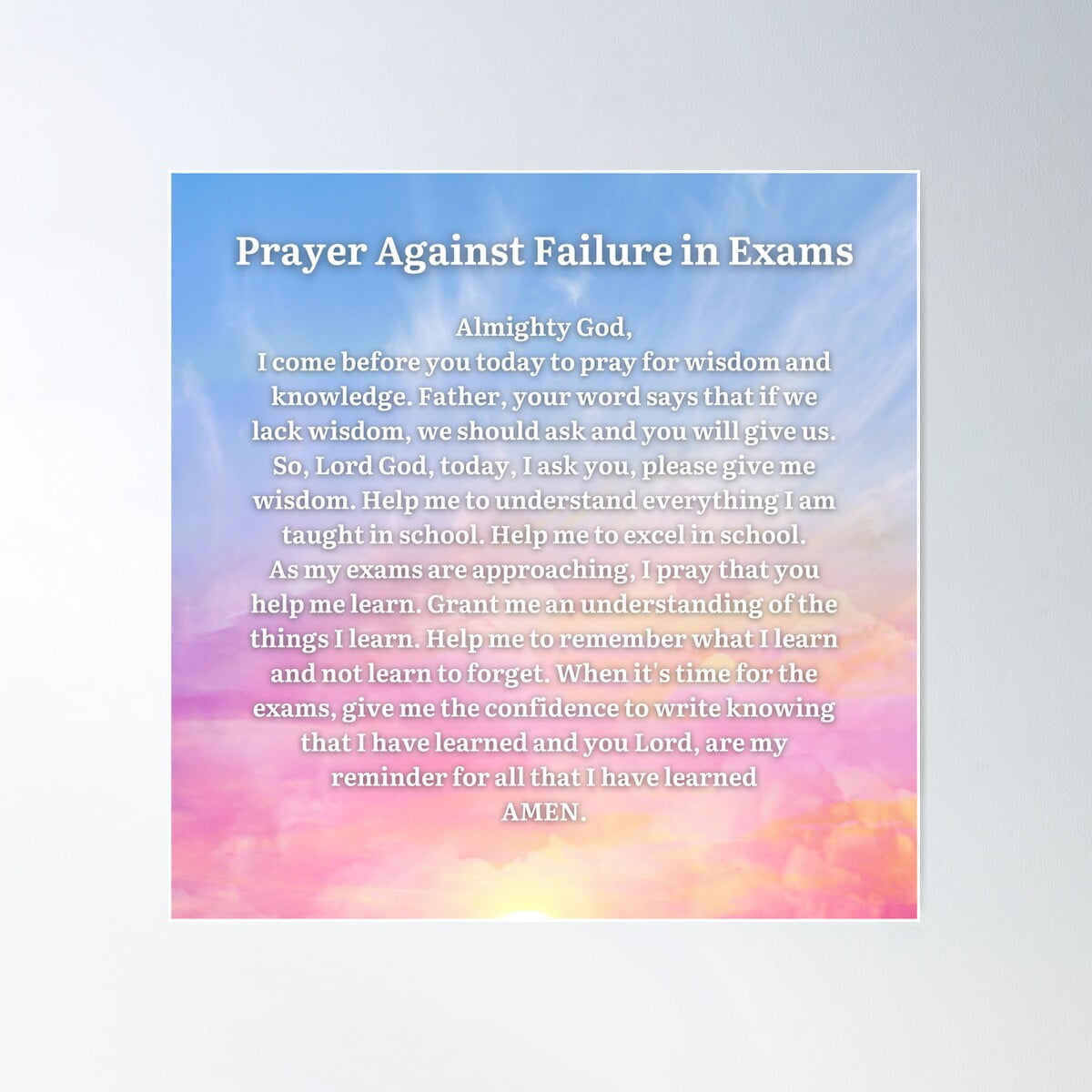 Prayer For Exams Poster Wall Art, Modern Wall Decor For Living Room ...