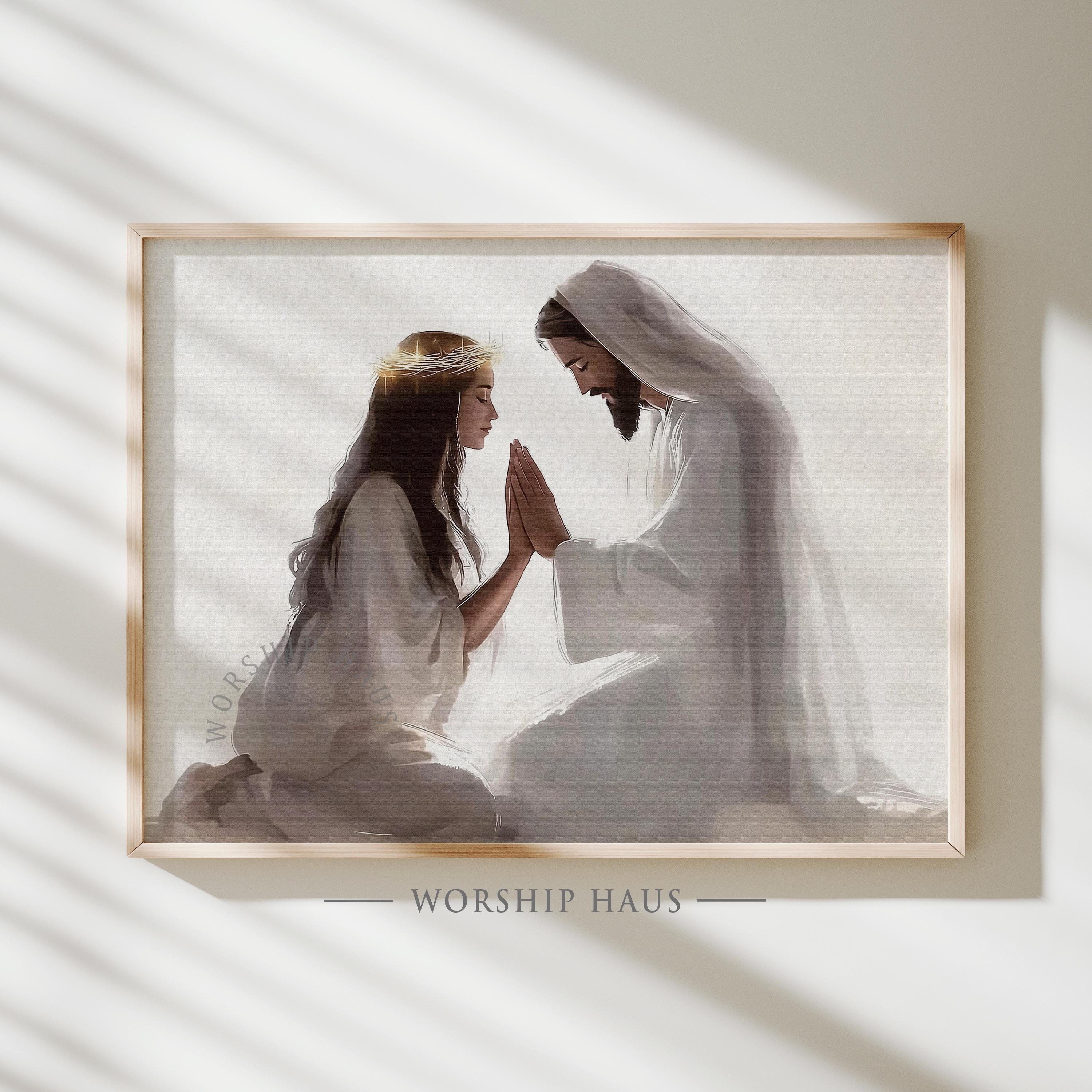 Prayer In The Light Of Jesus Modern Christian Art Woman Praying Scene ...