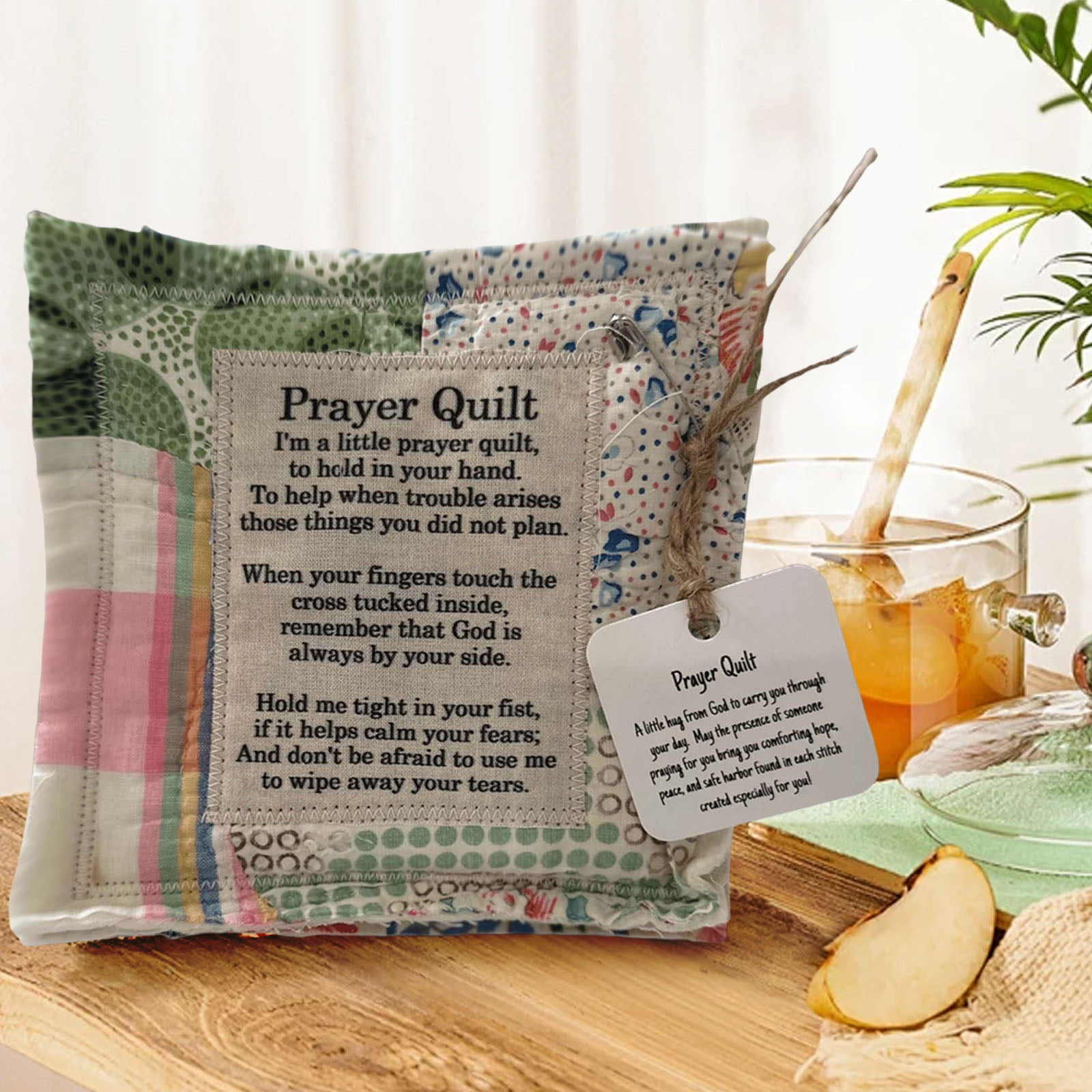 Prayer Quilt with Cross Inside, Pocket Prayer Quilt Squares with Wooden ...