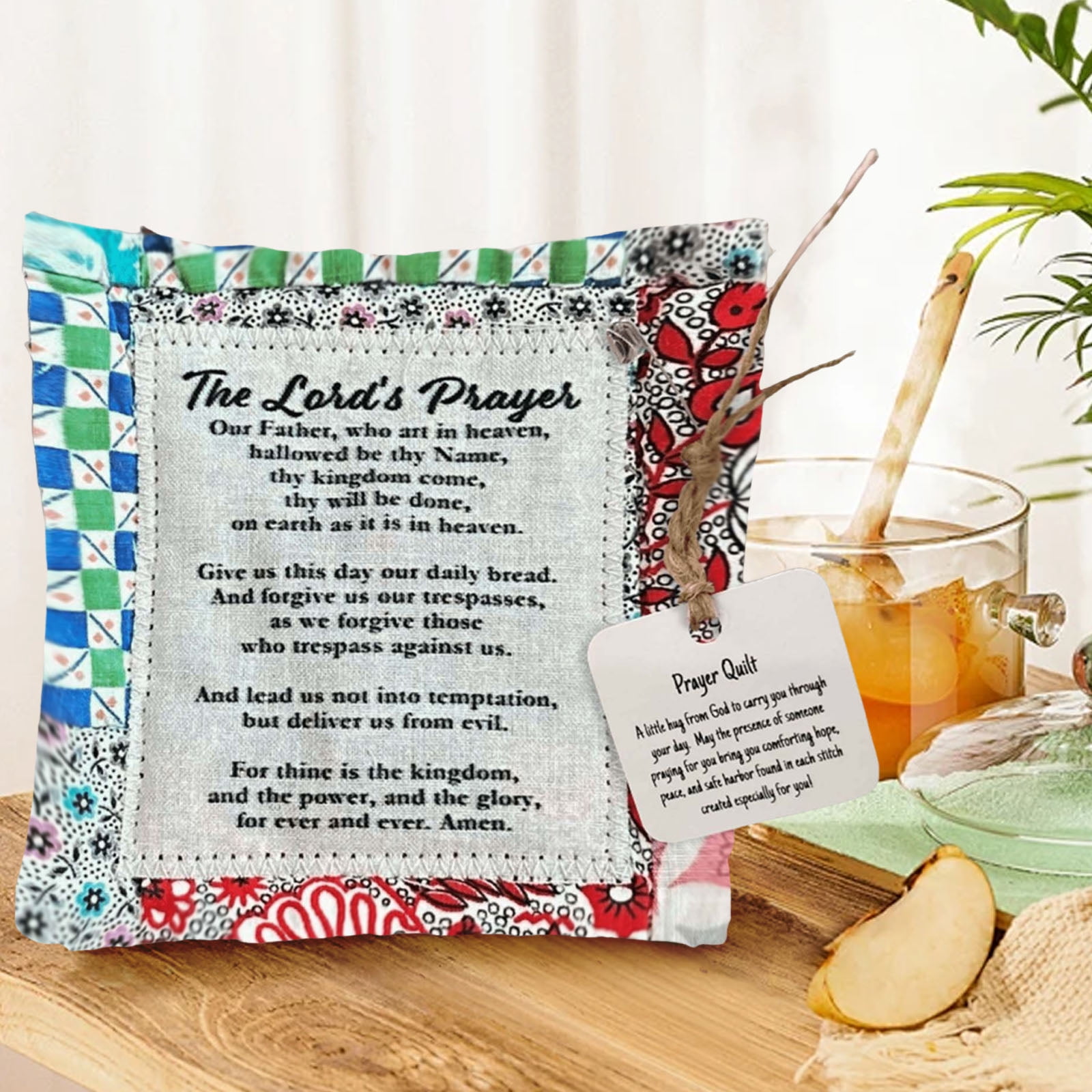 Prayer Quilt with Cross Inside, Pocket Prayer Quilt Squares with Wooden ...