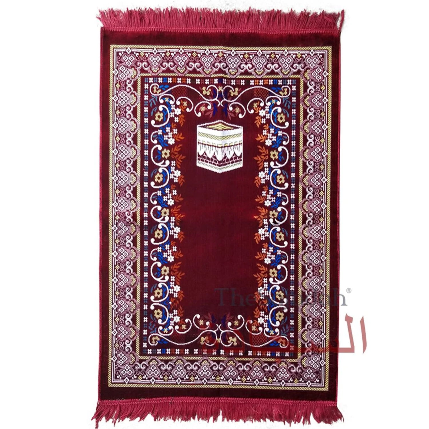 Prayer Rug – Maroon Holy Kabah Design with Arabesque Flowers Ja Namaz ...