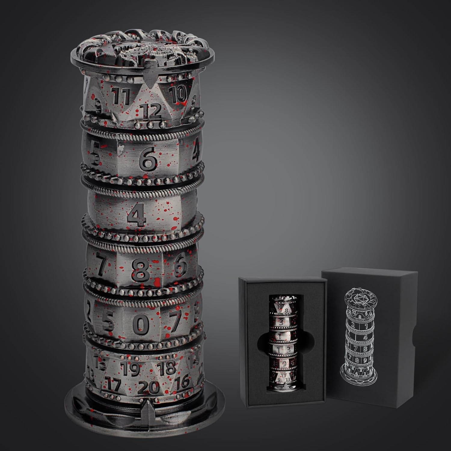 Prayer Wheel Dice Set, 7-in-1 Rotating Dice Cylinder, Metal DND Spinner ...