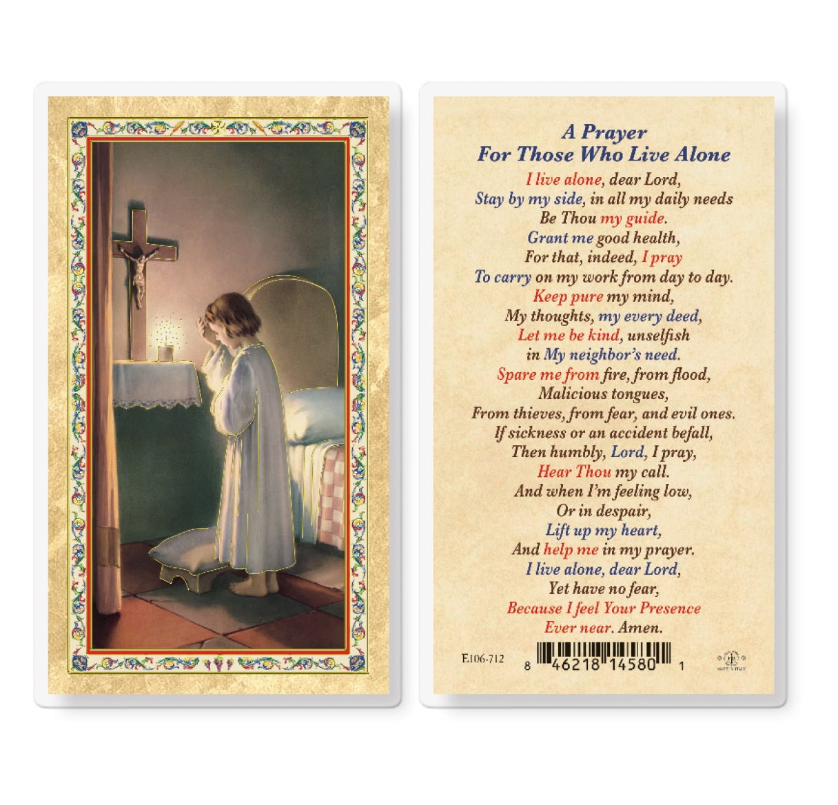Prayer for Those Who Live Alone Gold-Stamped Laminated Catholic Prayer Holy Card with Prayer on ...