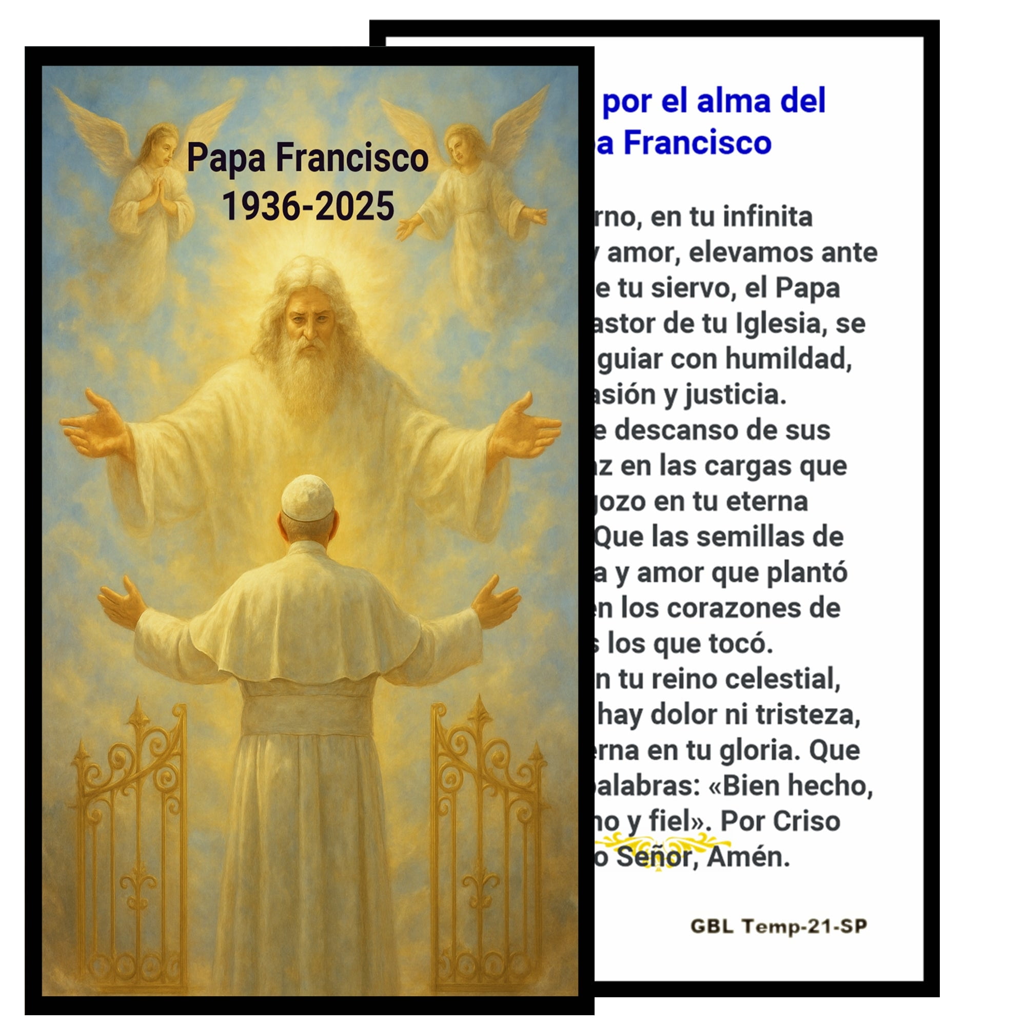 Prayer for the Soul of Pope Francis laminated prayer card Choose Eng or ...