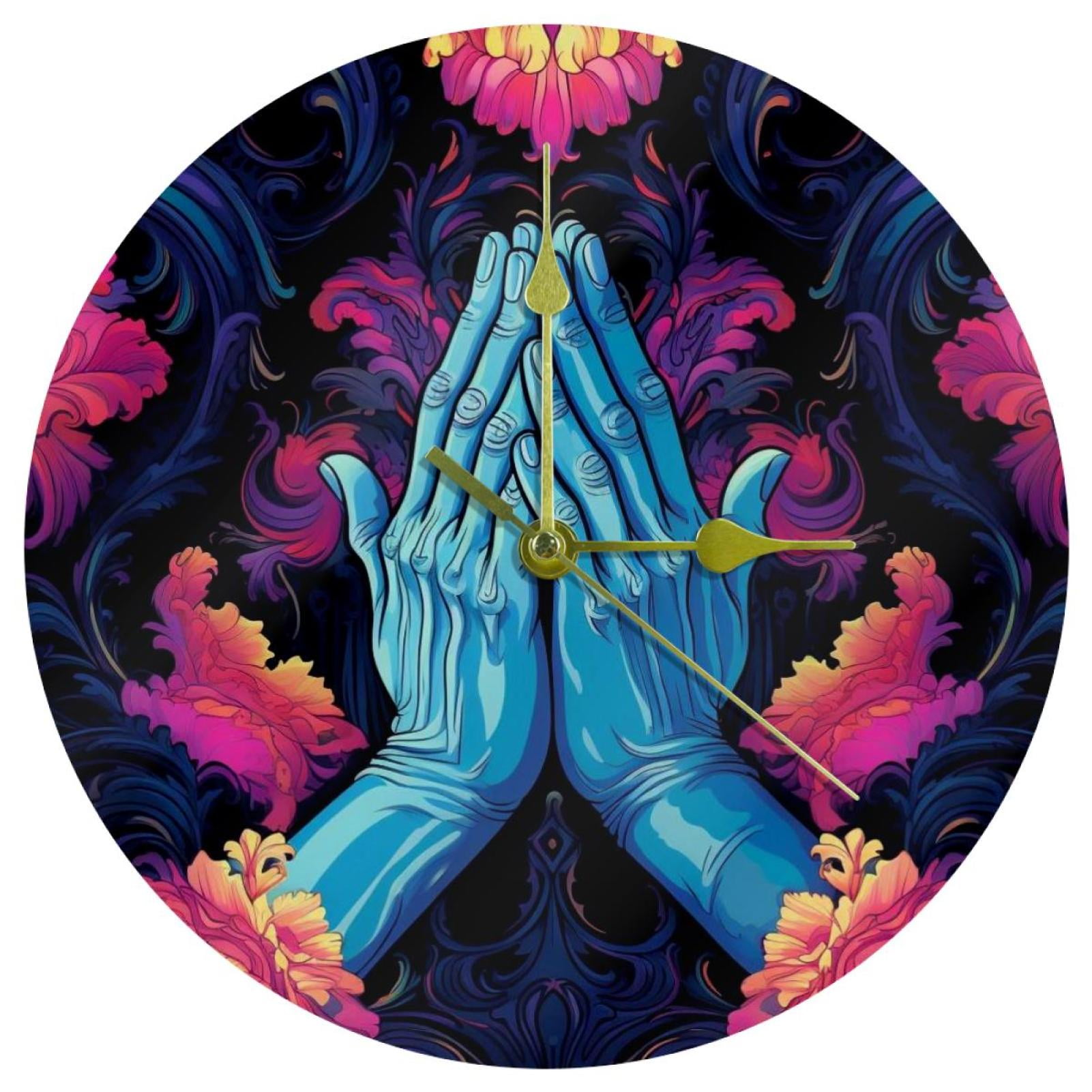 Prayer hands 9.8 Inches Round Acrylic Wall Clock, Silent Non Ticking ...