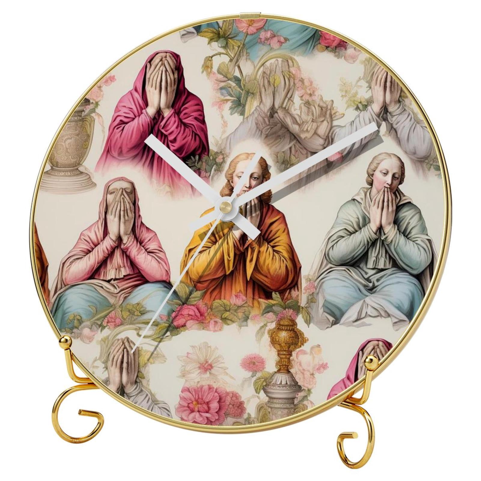 Prayer hands Round Printed Wall Clocks with Hooks and Gold Stand ...