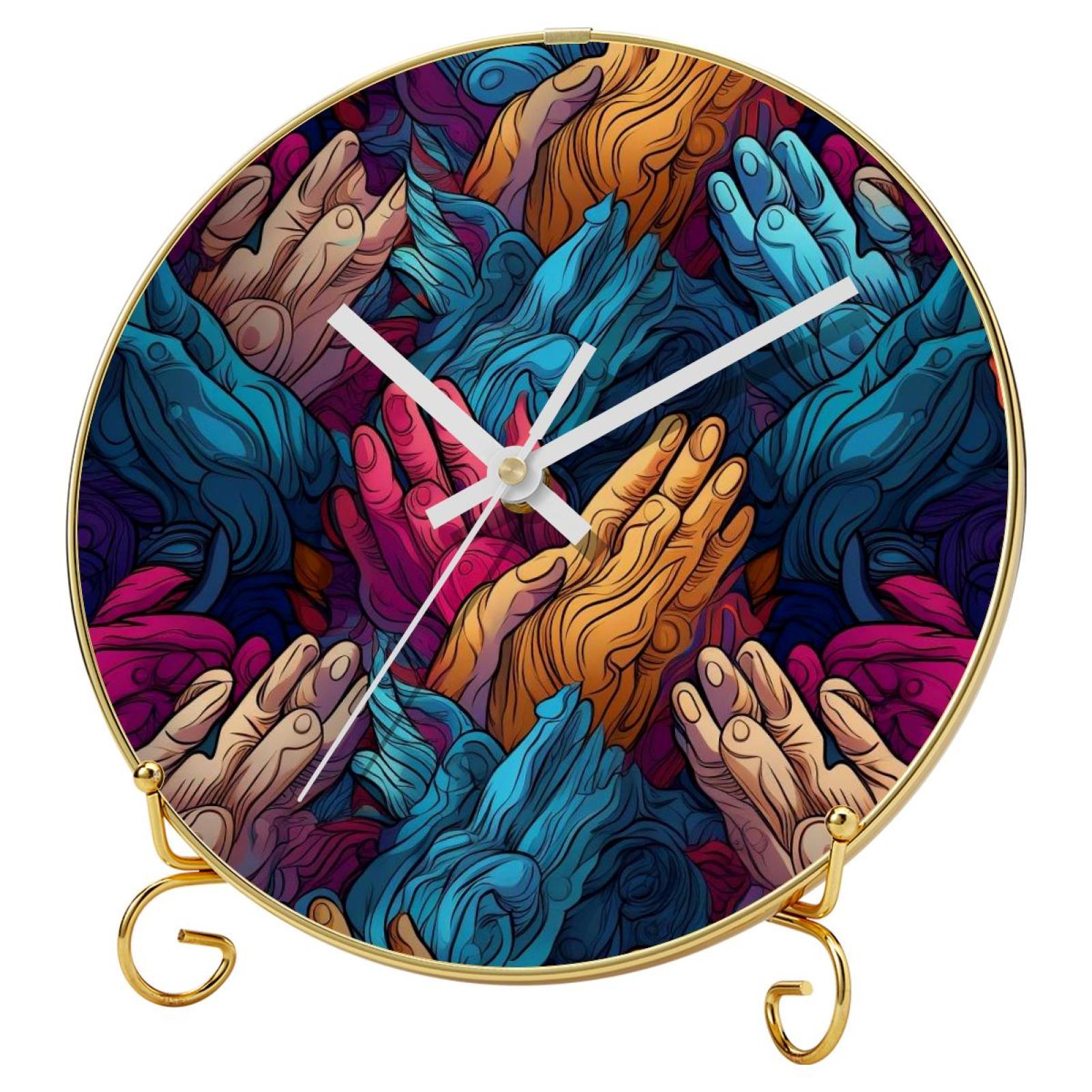 Prayer hands Round Printed Wall Clocks with Hooks and Gold Stand ...