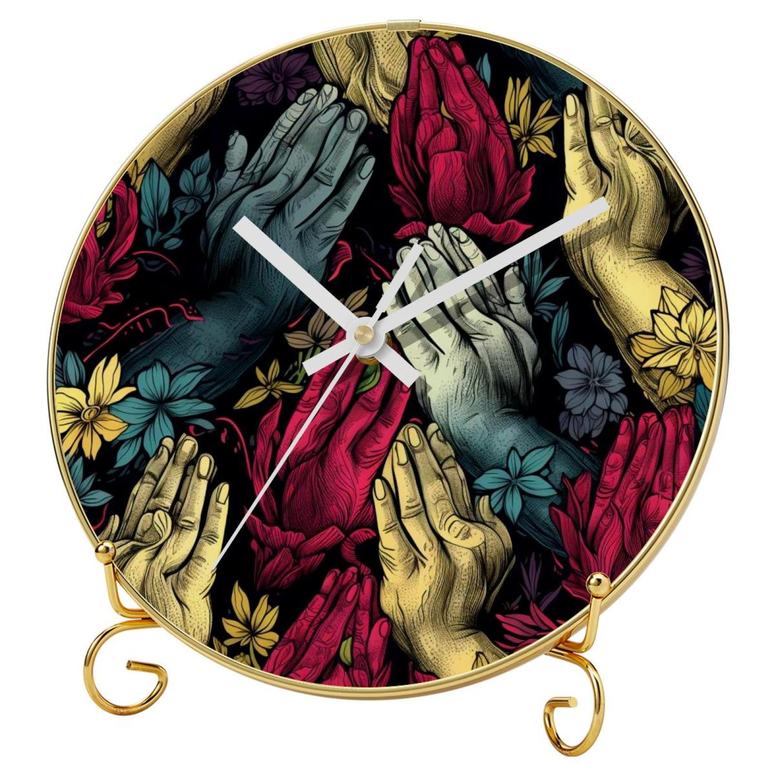 Prayer hands Rustic Round Wall Clocks with Printed Design, Hooks and ...