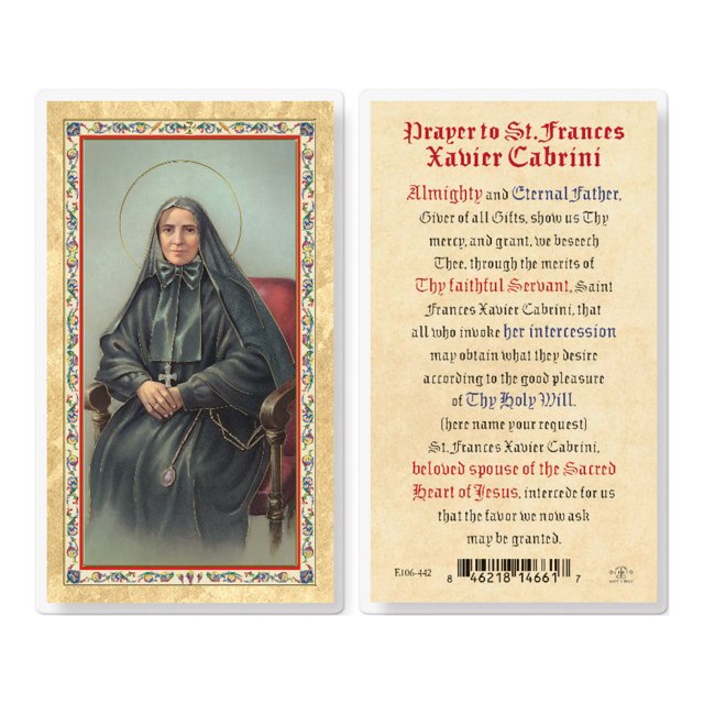 Prayer to St. Frances Cabrini Gold-Stamped Laminated Catholic Prayer Holy Card with Prayer on ...