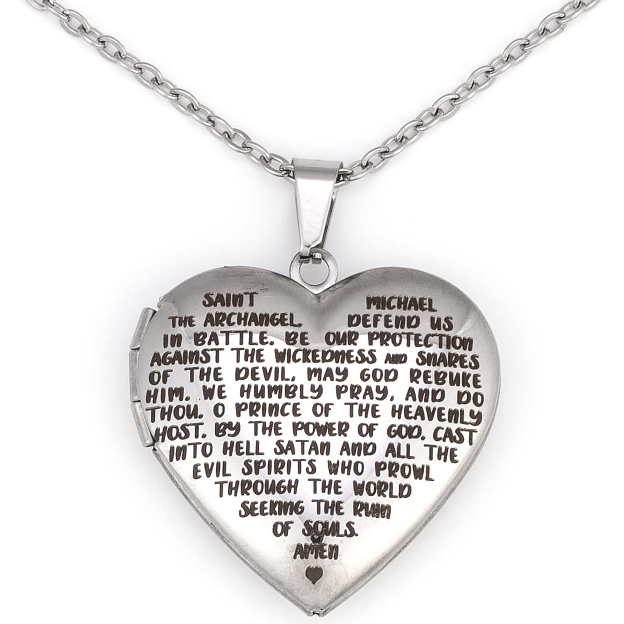 St. Michael Cross Pendant Prayer Locket Necklace, Silver, Stainless ...