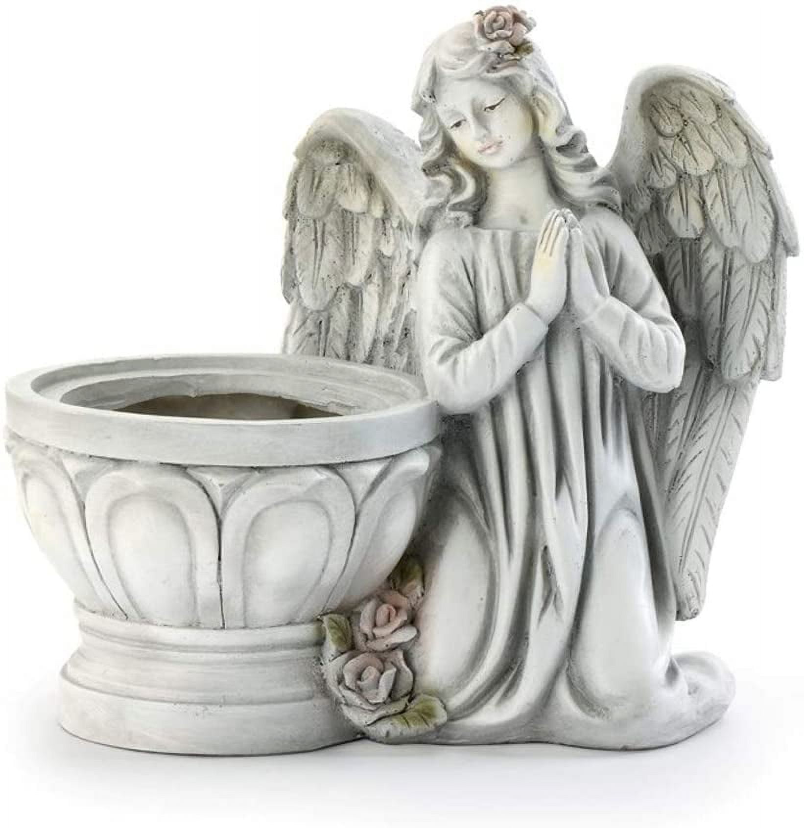 Praying Angel Floral Classic White 4 x 4 Resin Stone Basin Standing ...