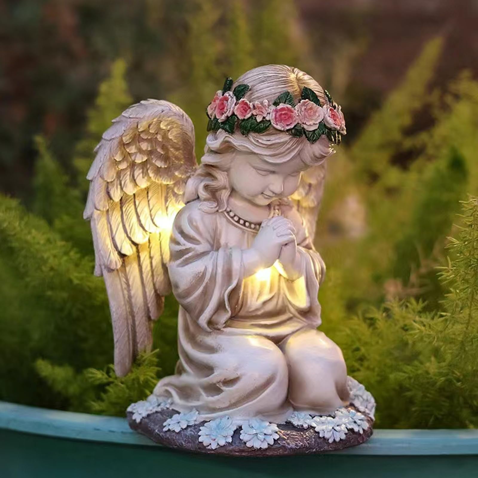 Praying Angels Figurine,Solar Garden Angel Statues, Waterproof Kneeling ...
