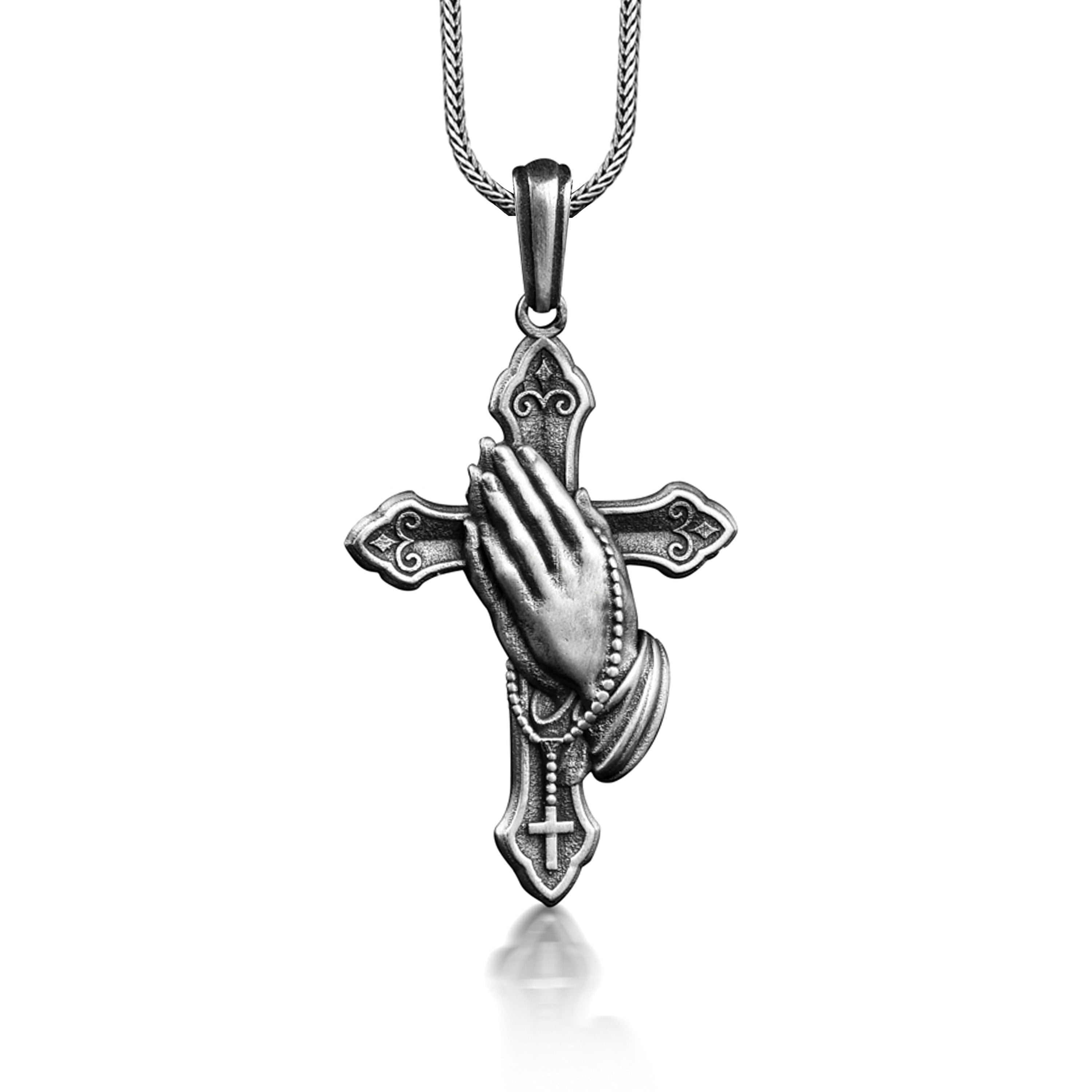 Praying Hand with Rosary Cross Pendant, Medieval Cross Necklace in ...