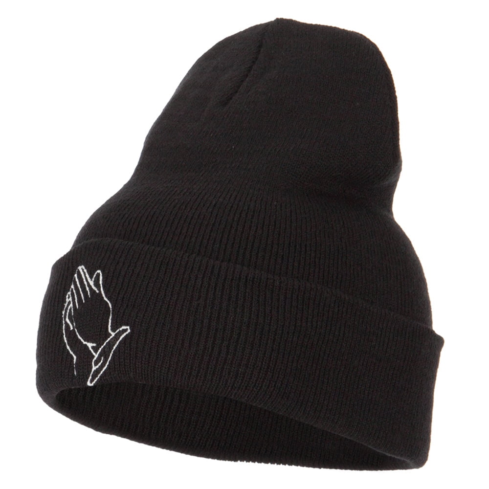 Praying Hands Embroidered Long Beanie - Black OSFM - Walmart.com