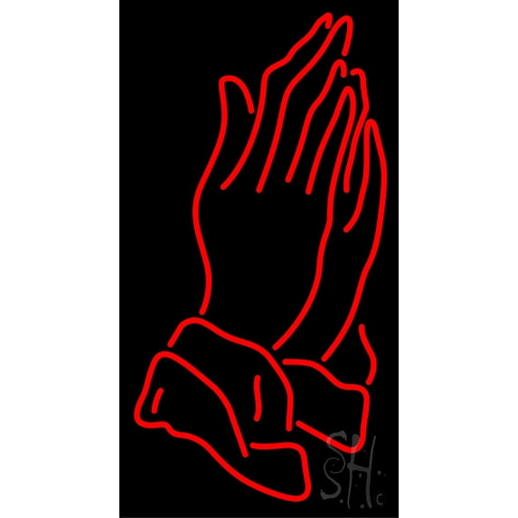 Praying Hands LED Neon Sign 24" Tall x 13" Wide - inches Black Square ...