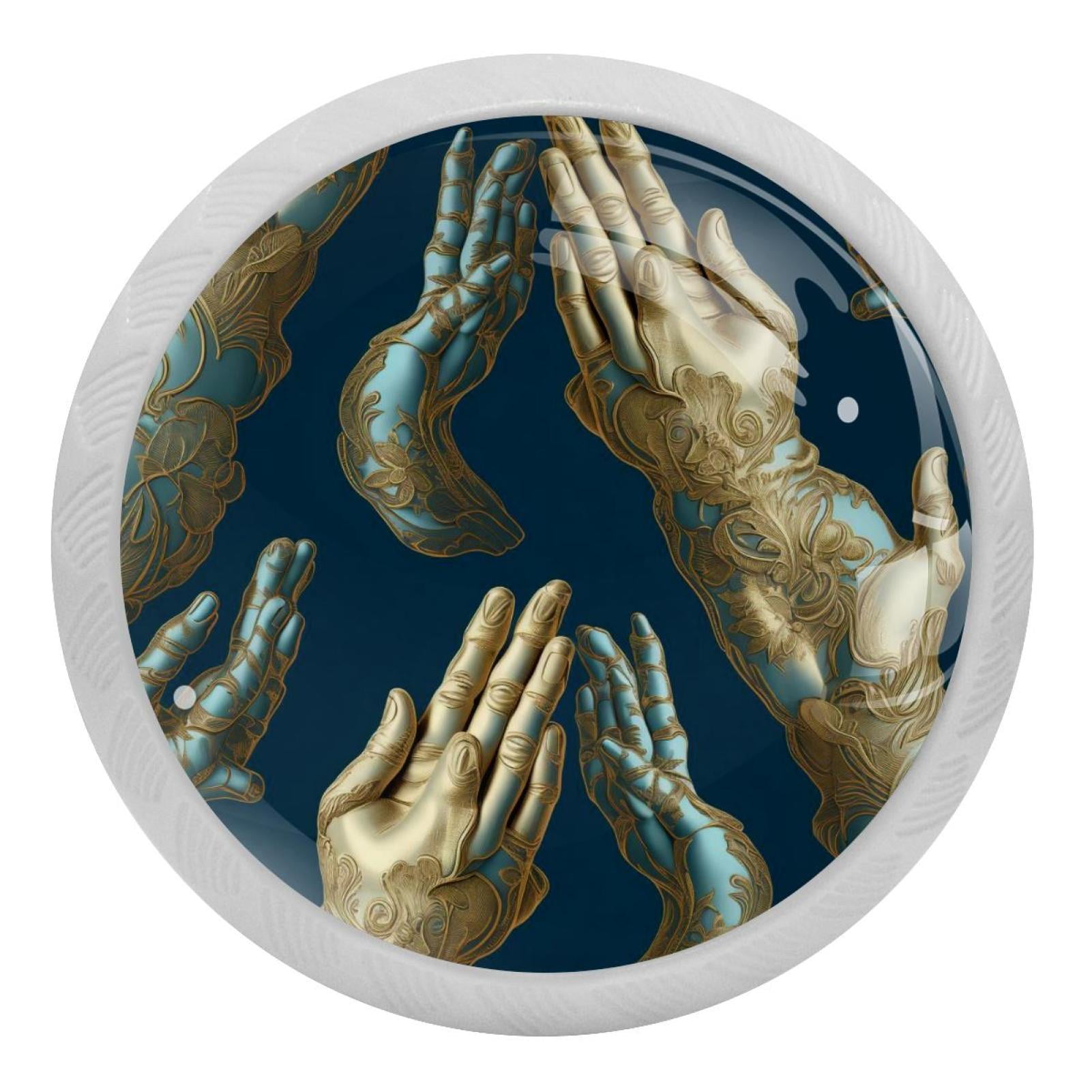 Praying Hands Pattern 4PCS Cabinet Knobs Pulls Fluorescent Drawer ...
