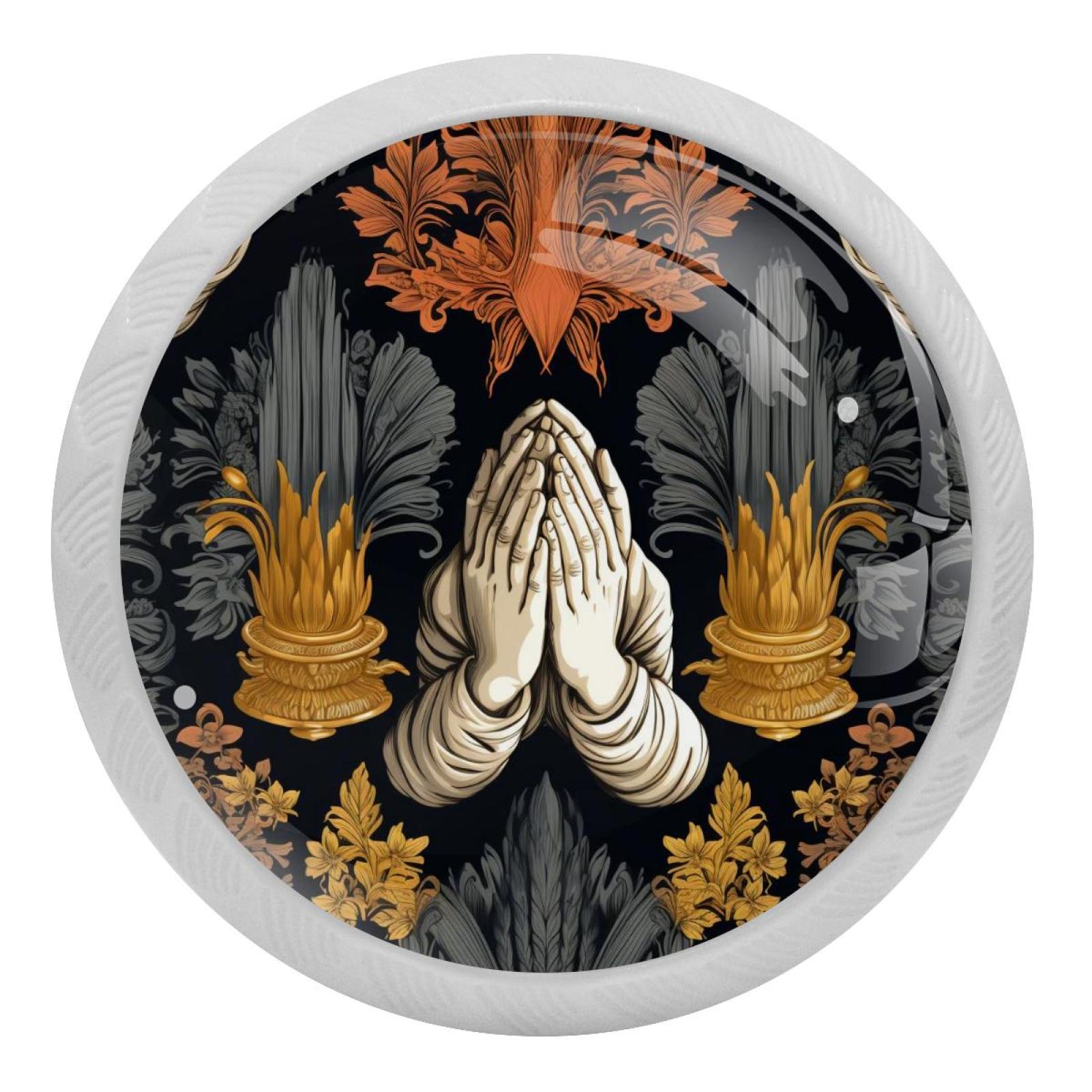 Praying Hands Pattern 4PCS Cabinet Knobs Pulls Fluorescent Drawer ...