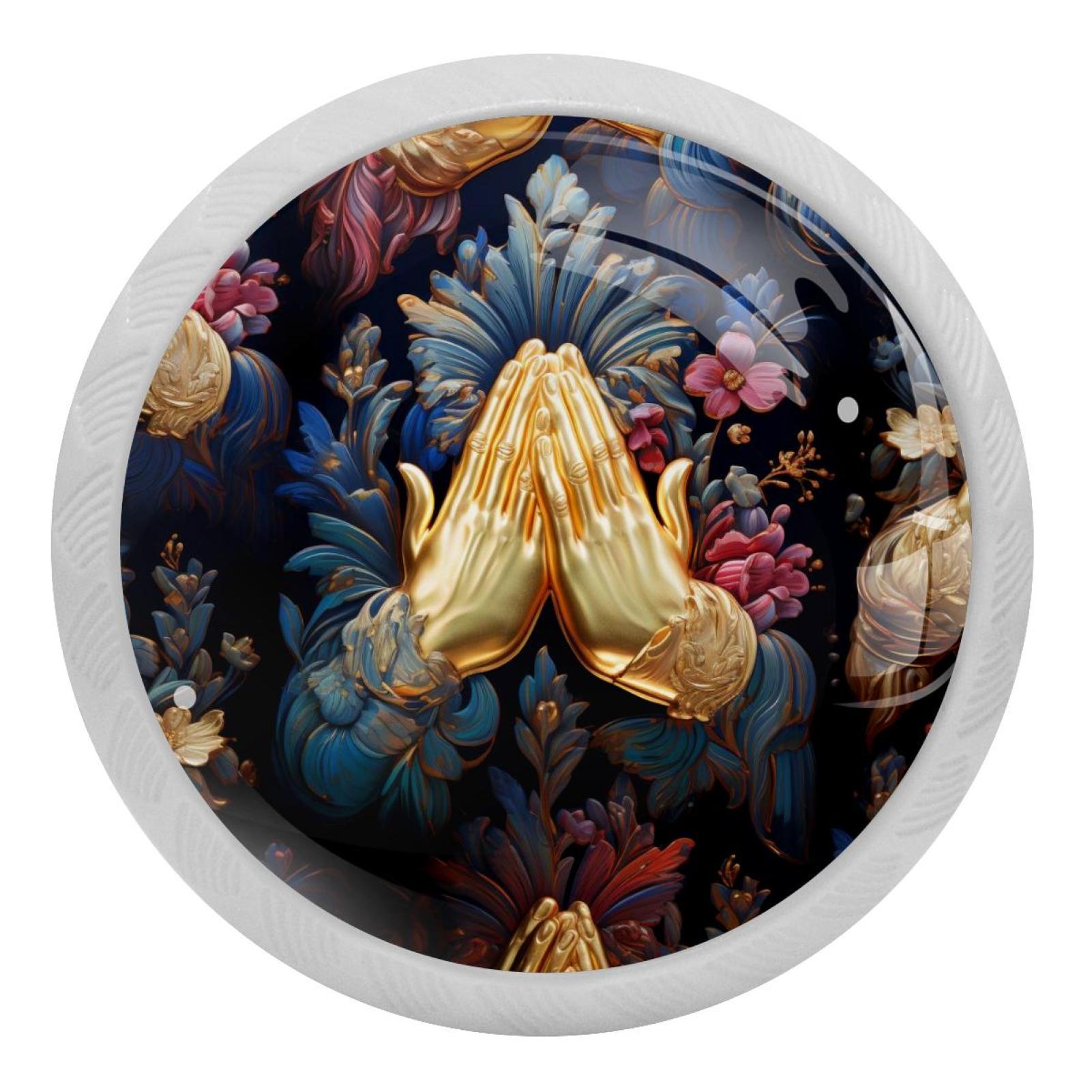 Praying Hands Pattern 4PCS Cabinet Knobs Pulls Fluorescent Drawer ...