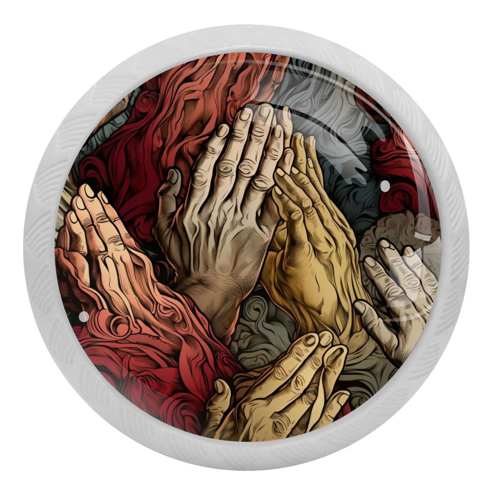 Praying Hands Pattern 4PCS Cabinet Knobs Pulls Fluorescent Drawer ...