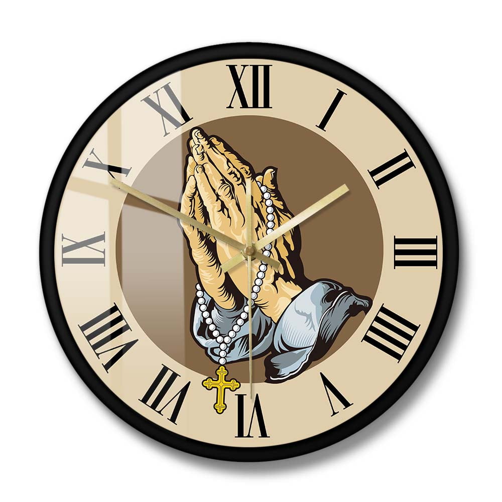 Praying Hands Rosary Round Wall Clock Prayer Hands Faith Christ Holy ...