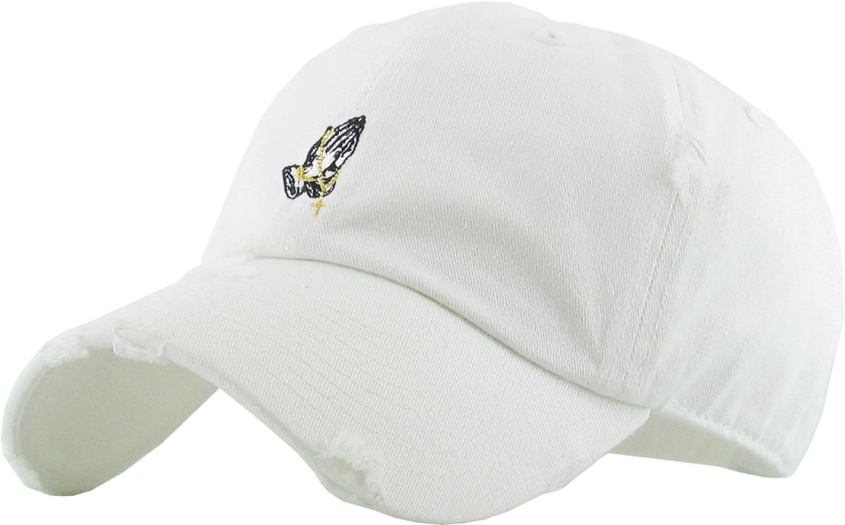 Praying Hands Rosary Vintage Distressed Dad Hat Baseball Cap Polo Style ...