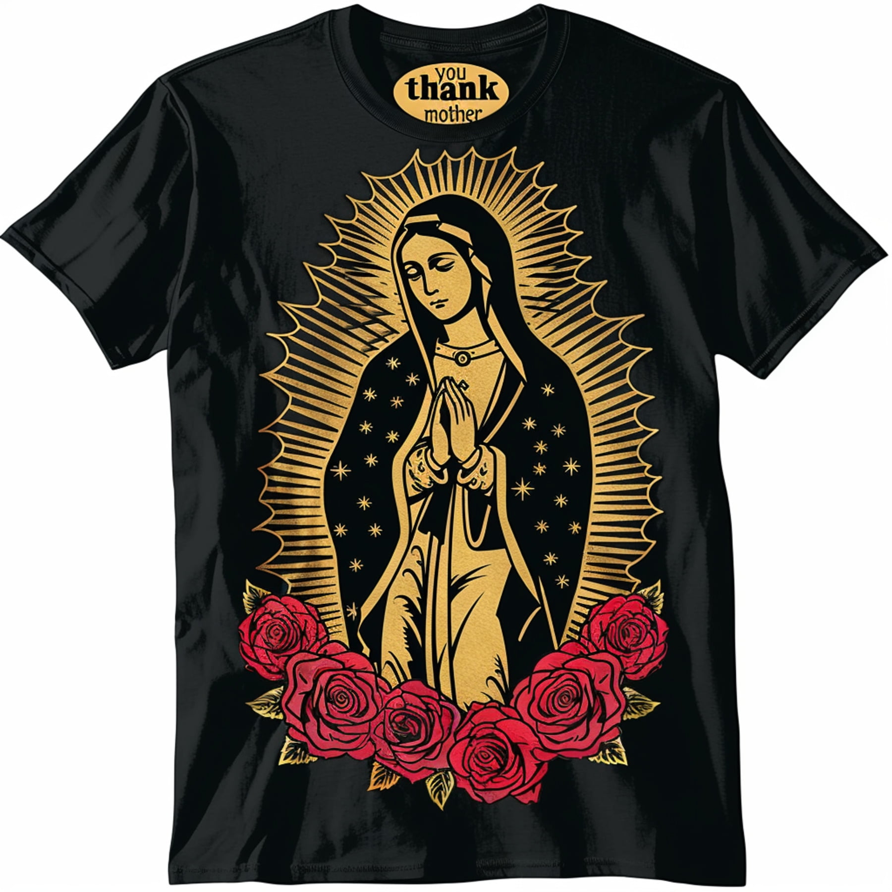 Praying Hands T Shirt with Golden Foil and Red Roses Thank You Mother ...