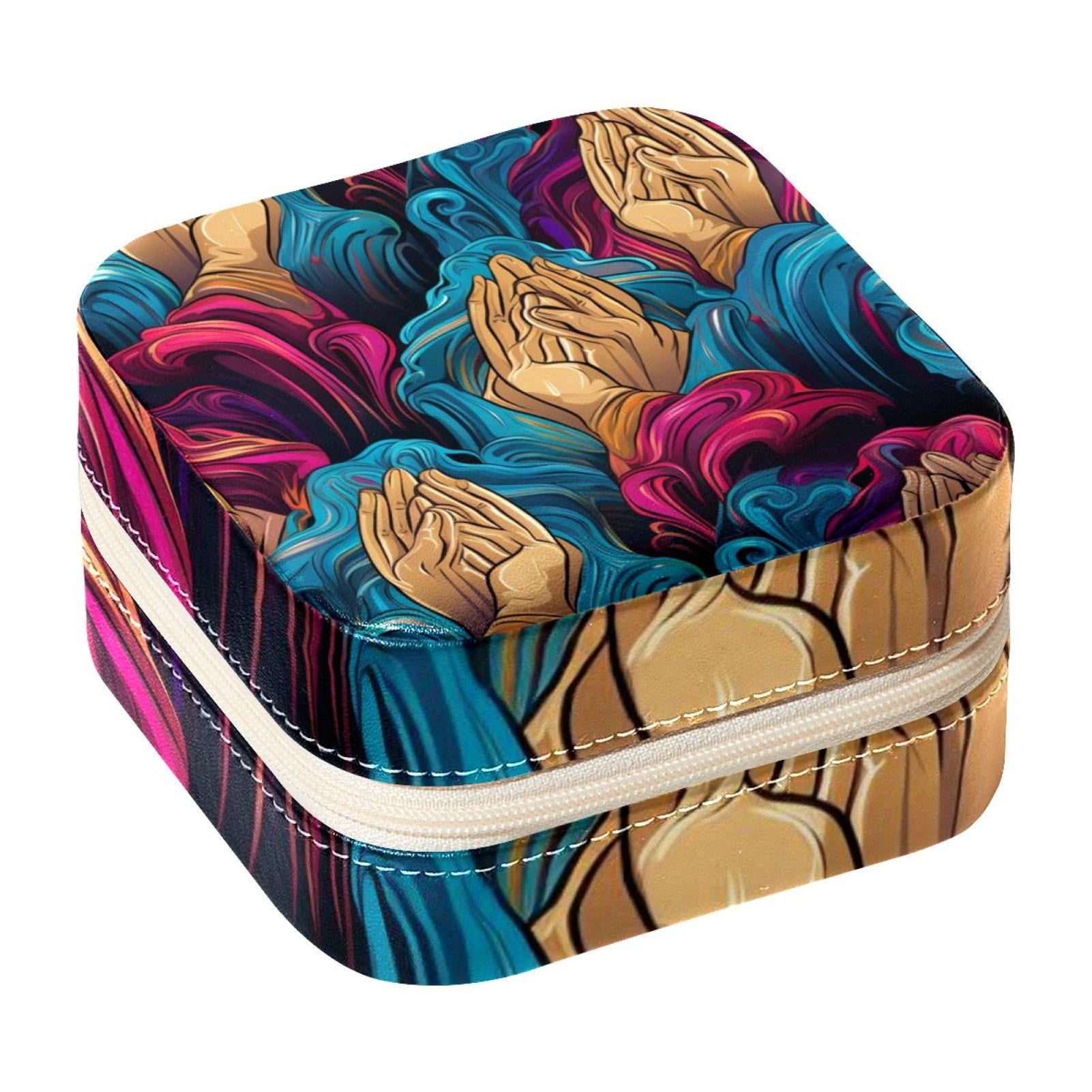 Praying Hands Travel Portable Square Jewelry Box Organizer Earring Necklace Bracelet Holder ...