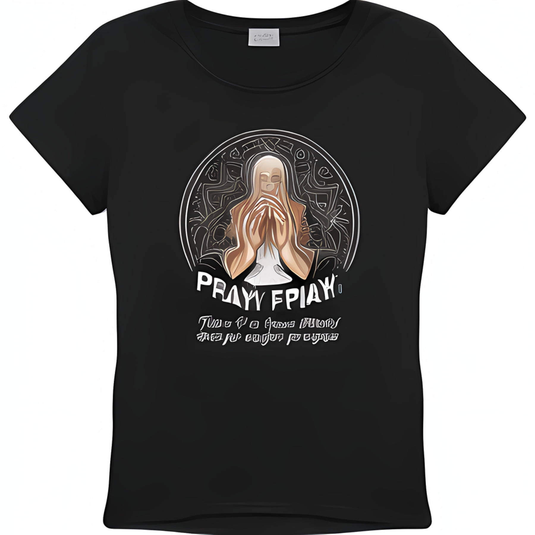 Praying Monk Design in H R Giger Style Vector Graphics Women's Black T ...