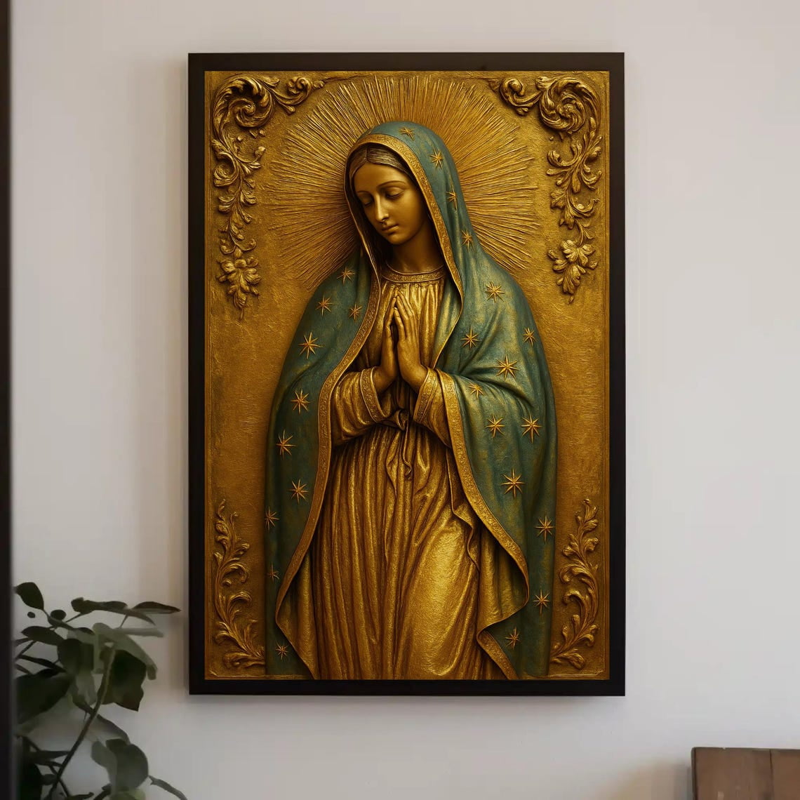 Praying Virgin Mary Canvas Print, Catholic Wall Art, Gold Religious ...