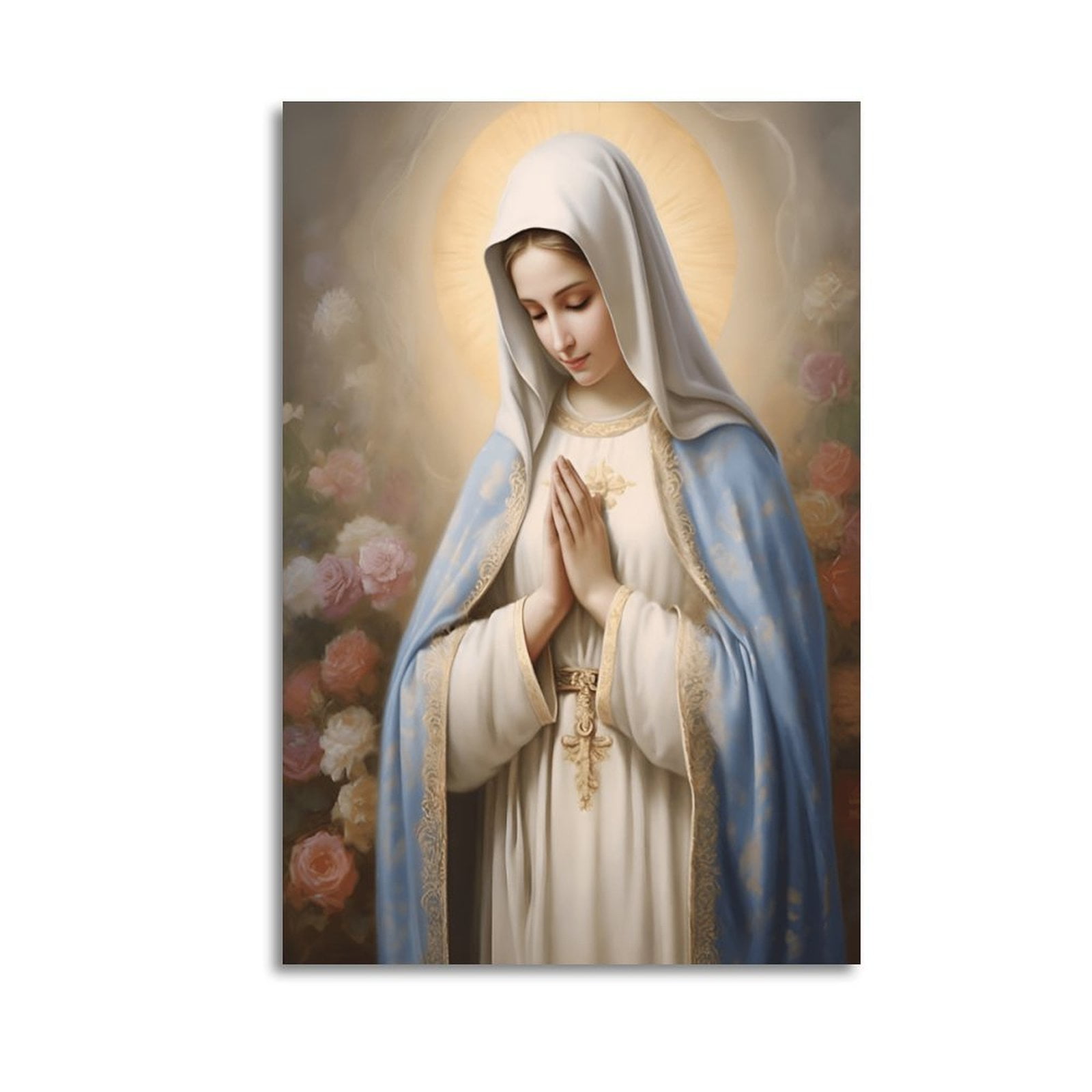 Praying Virgin Mary Poster Wrapped Wooden Frame Wall Decor,,Canvas Wall ...