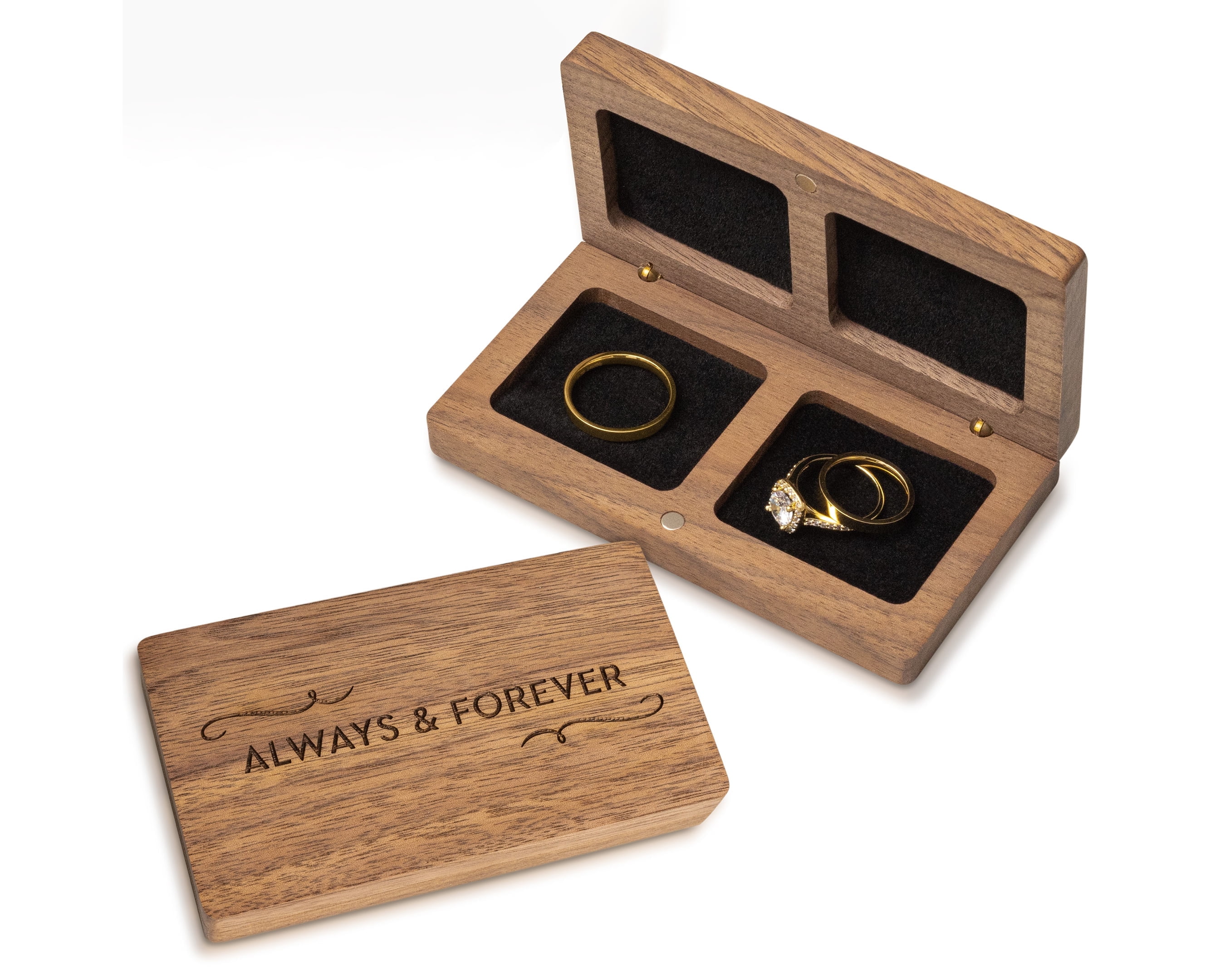 Prazoli Ring Box for Wedding Ceremony, Wooden Ring Bearer Double Ring ...