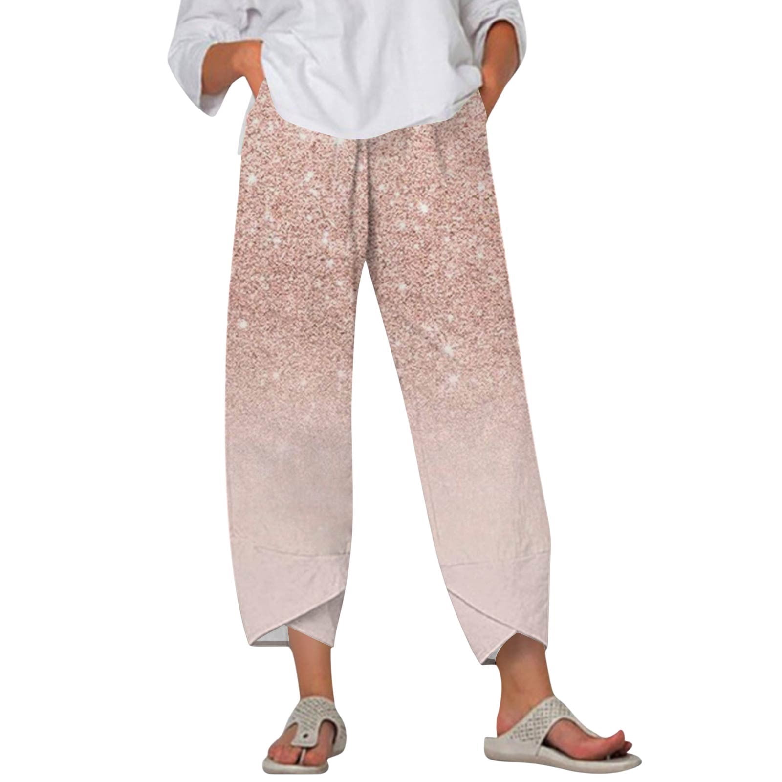 Prdecexlu Linen Pants Women Petite Boho Floral Print Summer Casual ...
