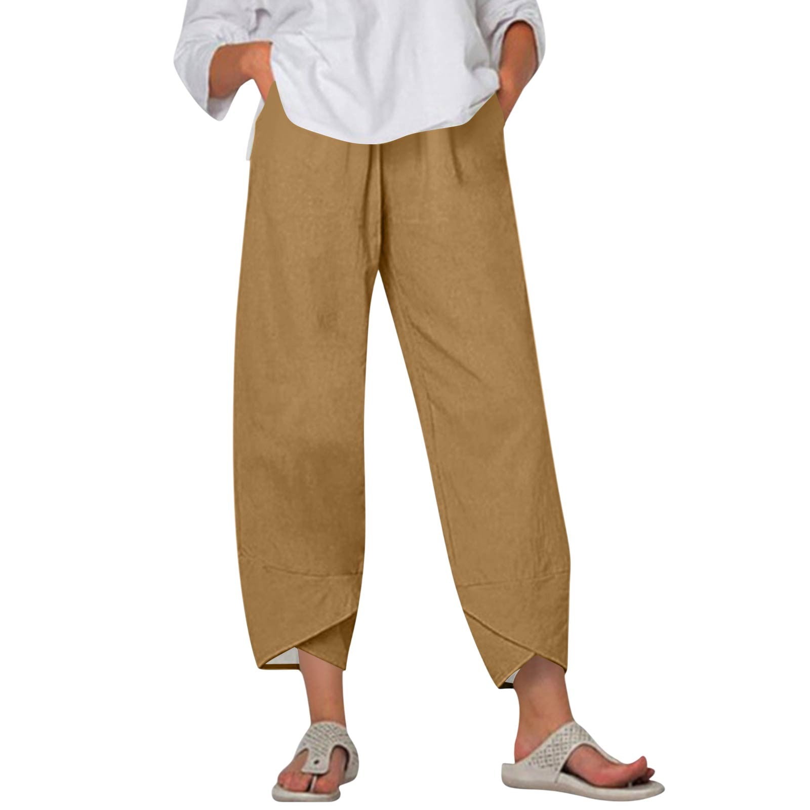 Prdecexlu Linen Pants Women Petite Boho Summer Casual Baggy Beach ...