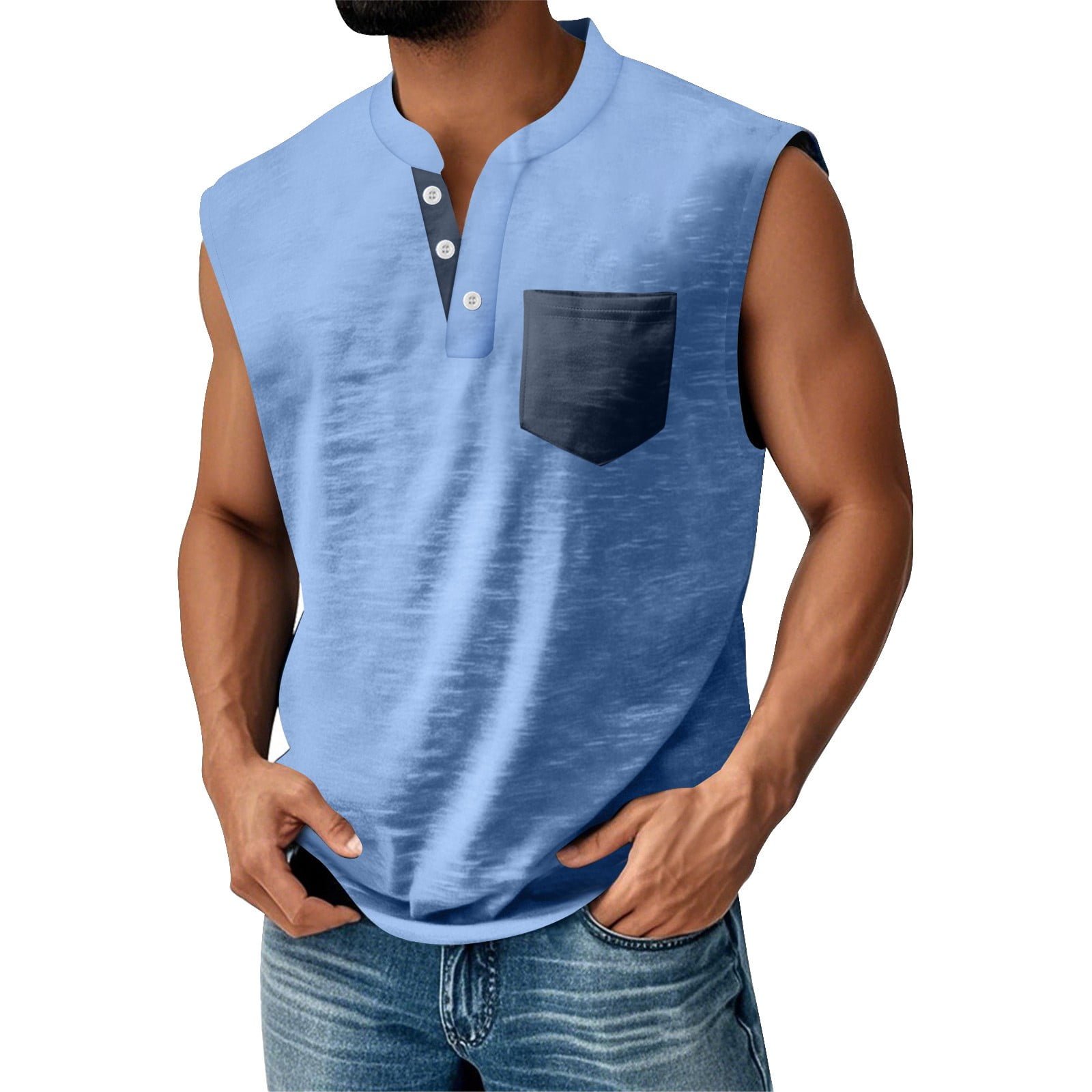 Prdecexlu Sleeveless Henley Shirts for Men Muscle Gym Workout Running ...