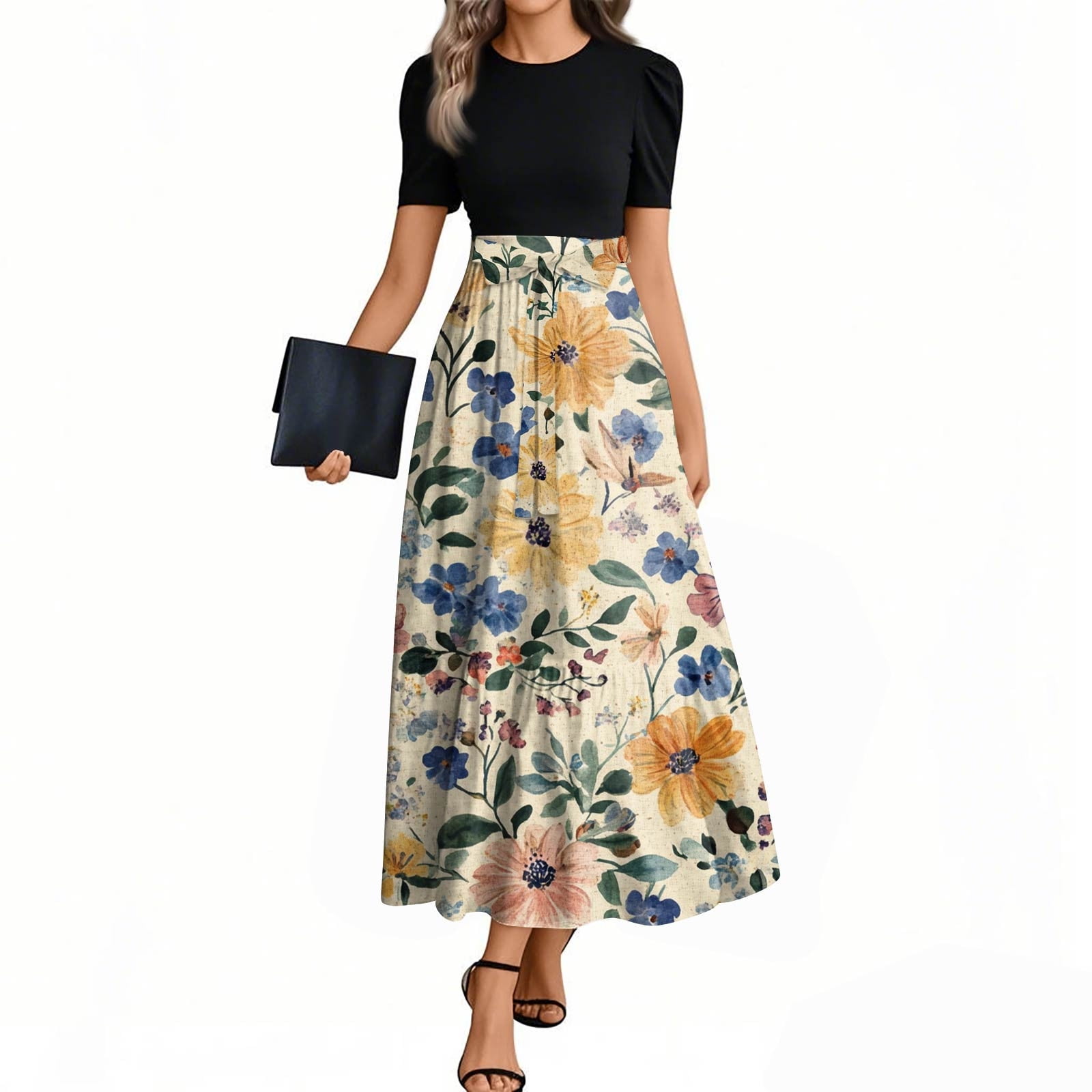 Prdecexlu Spring Dresses for Women 2025 Short Sleeve Casual High Waist ...