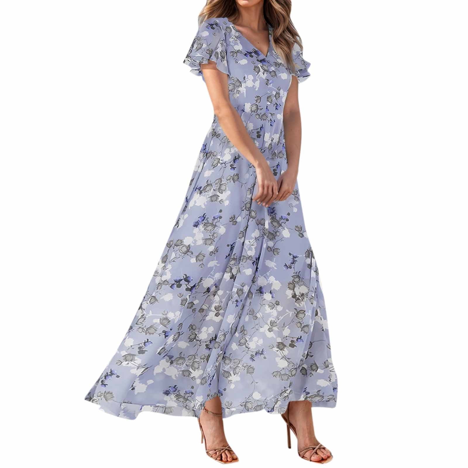 Prdecexlu Spring Dresses for Women Floral Comfy Ruffled Short Sleeve ...