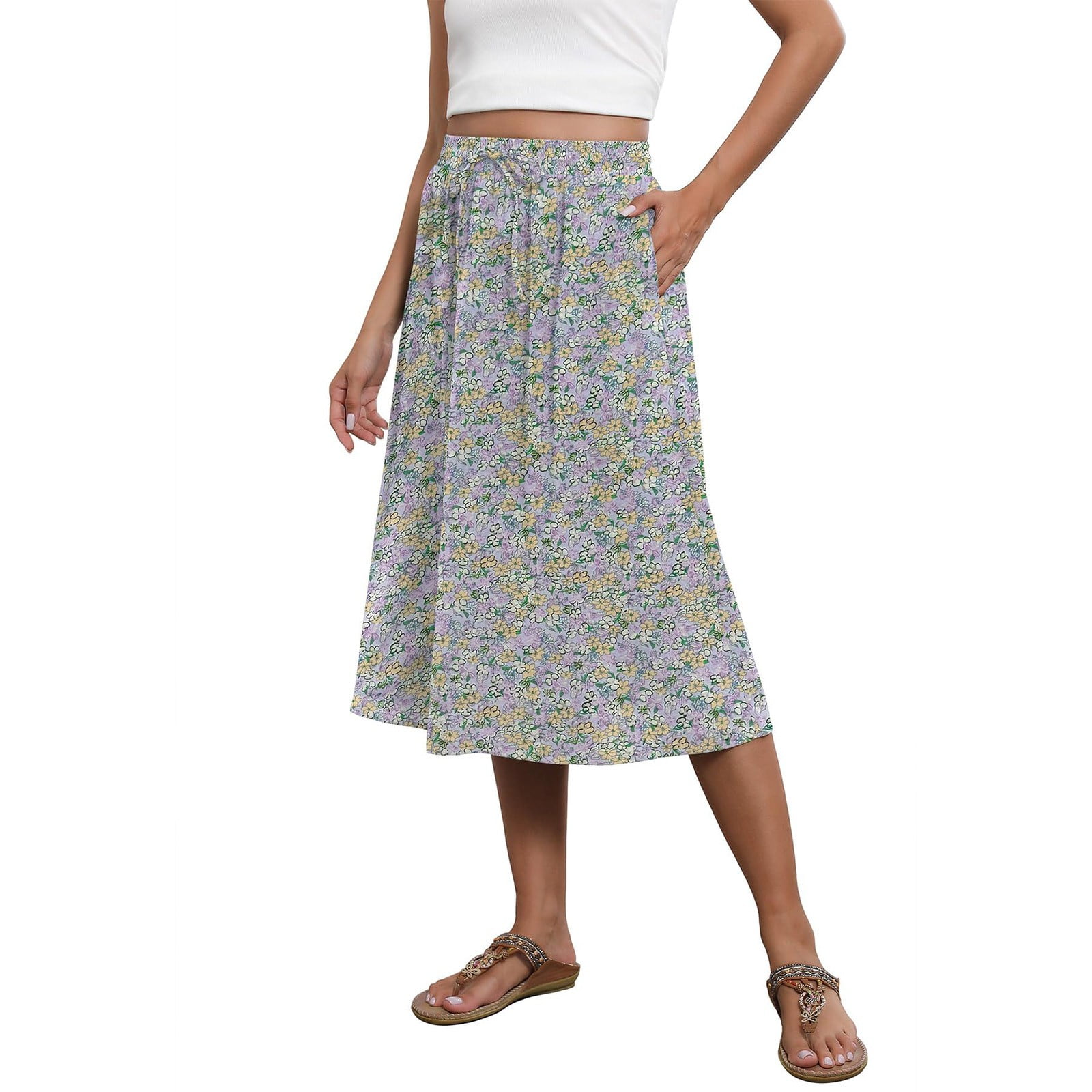 Prdecexlu Spring Skirts for Women 2025 A-Line Loose Boho Floral Flowy ...